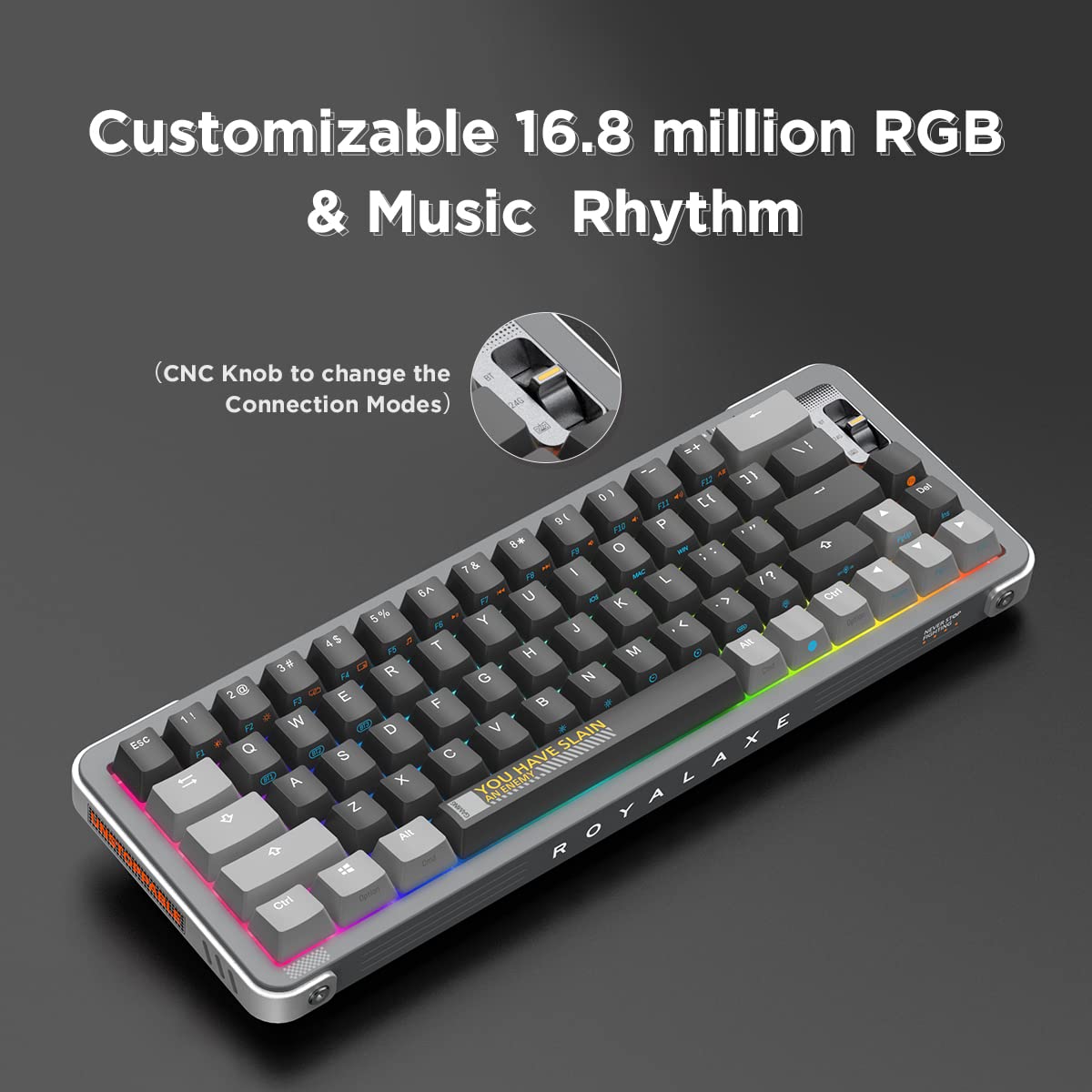 YUNZII Y68 65% Hot Swappable Wireless Mechanical Keyboard with RGB Backlight, Double Shot PBT Keycaps for Gamers/Mac/Win (Gateron Pro Brown,Y68 Black)