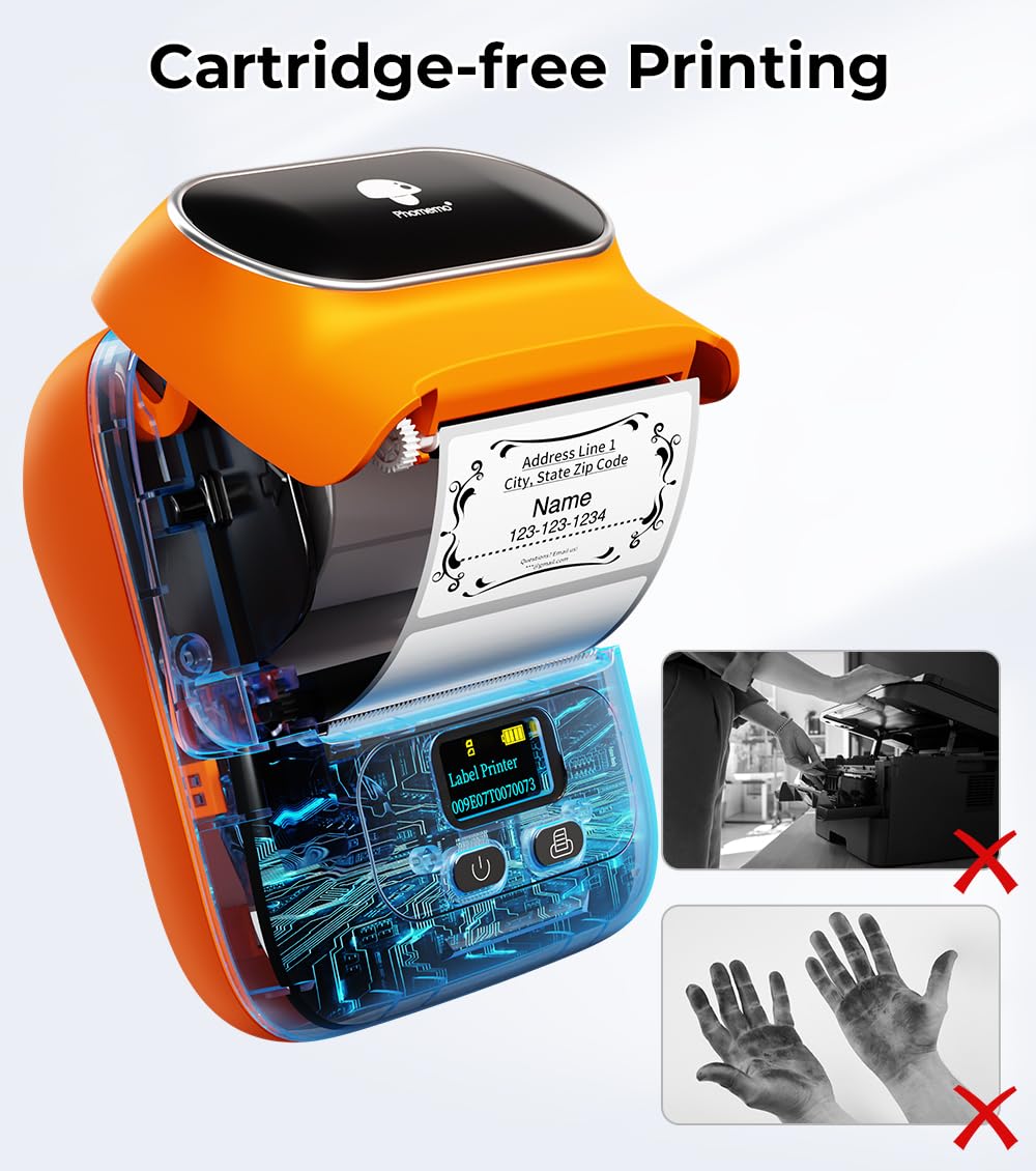 Phomemo M110 Label Maker, Barcode Printer, Bluetooth Portable Thermal Label Printer for Small Business, Sticker Printer Inkless Labeler for Address, Logo, Clothing, Mailing, for PC & Phone