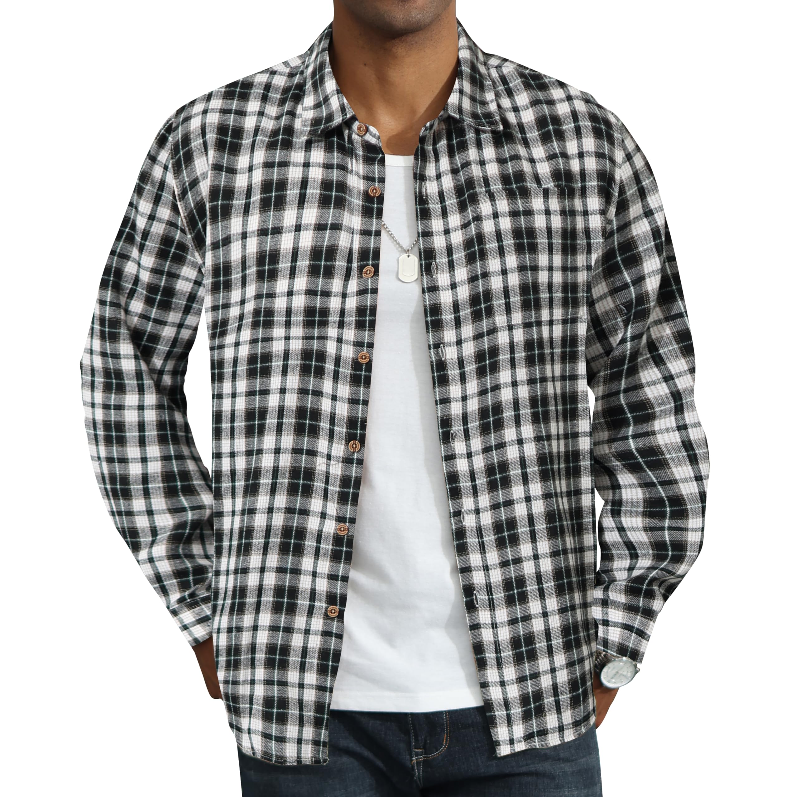 Mens Plaid Flannel Shirts Casual Long Sleeve Button Down Shirts Vintage Tops with Pocket Wine red M
