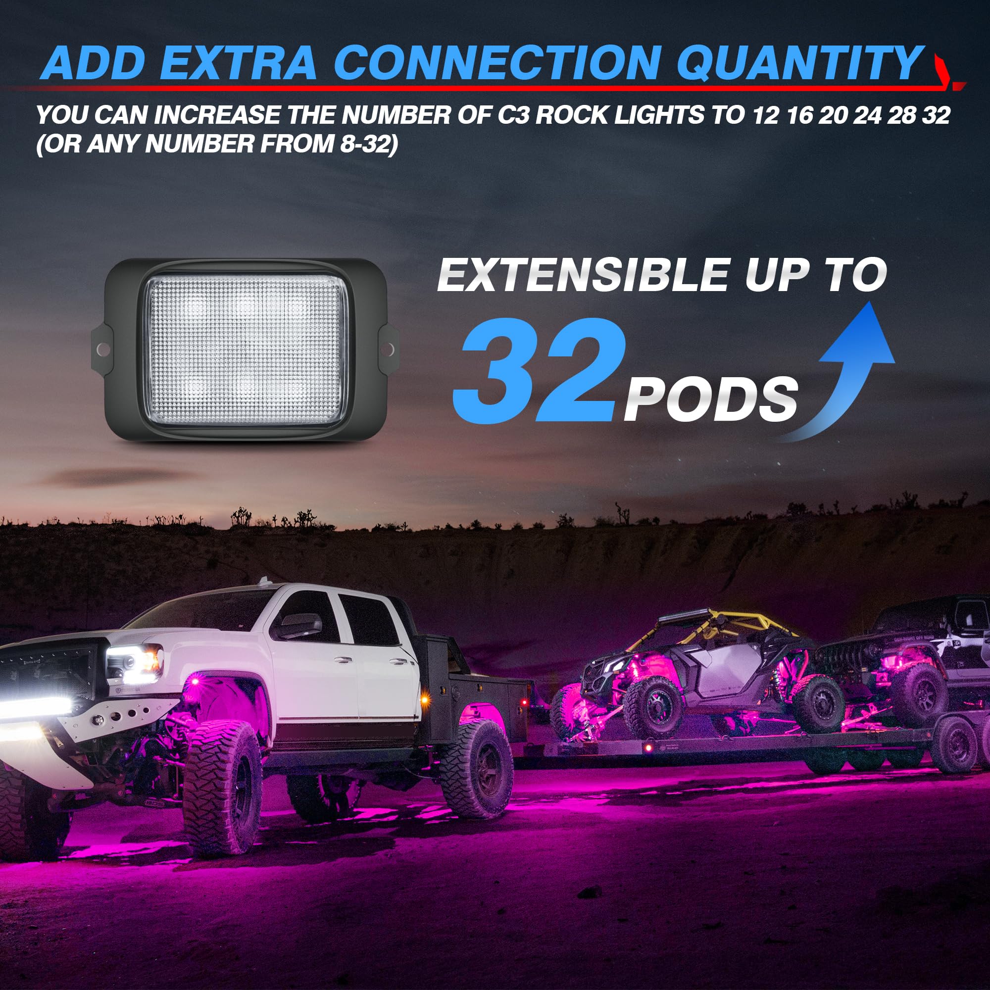 MICTUNING 4 Pods C3 RGBW LED Rock Lights - Underglow Multicolor Neon Light (Not inlcude controller)