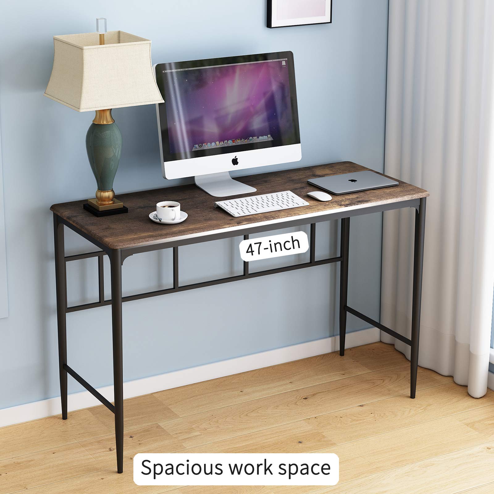 O&K FURNITURE Computer Desk, Industrial Computer Table Office Desk Workstation for Home Office,47 inch Study Writing Desk,Brown