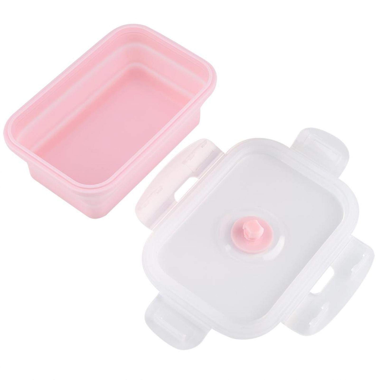 Silicone Food Storage Containers, Rectangle Lunch Boxes Collapsible Meal Prep Containers for Picnic Travel, Microwave Freezer Dishwasher Safe(800ML Pink)