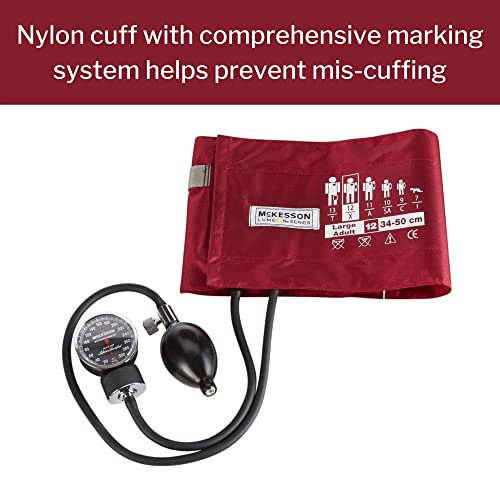 McKesson Aneroid Sphygmomanometer β Manual Blood Pressure Cuff Monitor with Carrying Case, Cuff 34-50 cm, Burgundy, 1 Count