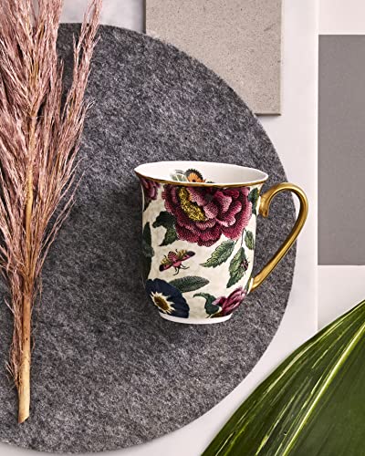Spode Creatures of Curiosity Collection Cream Floral Coffee Mug, 12 Ounce, Gold Rim and Handle, Made of Fine China, Mugs for Coffee, Tea Cup, Hand Wash