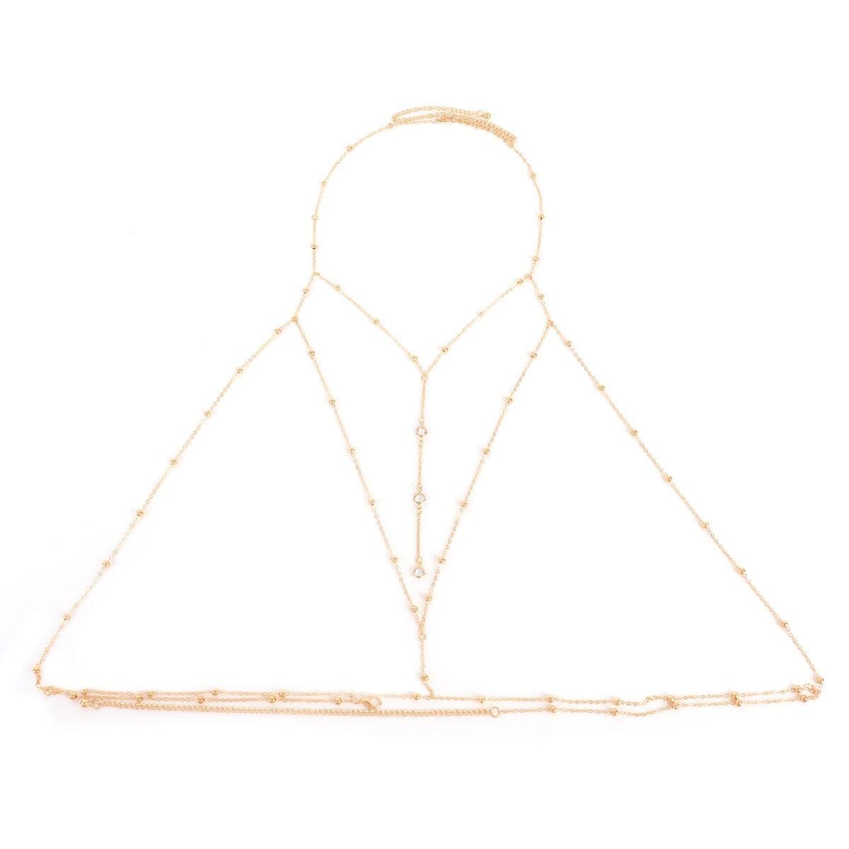 Sequins Body Chain Bikini Shiny Luxury Harness Necklace Boho Summer Beach Bra Body Jewelry for Women Wedding Beach Body Accessories