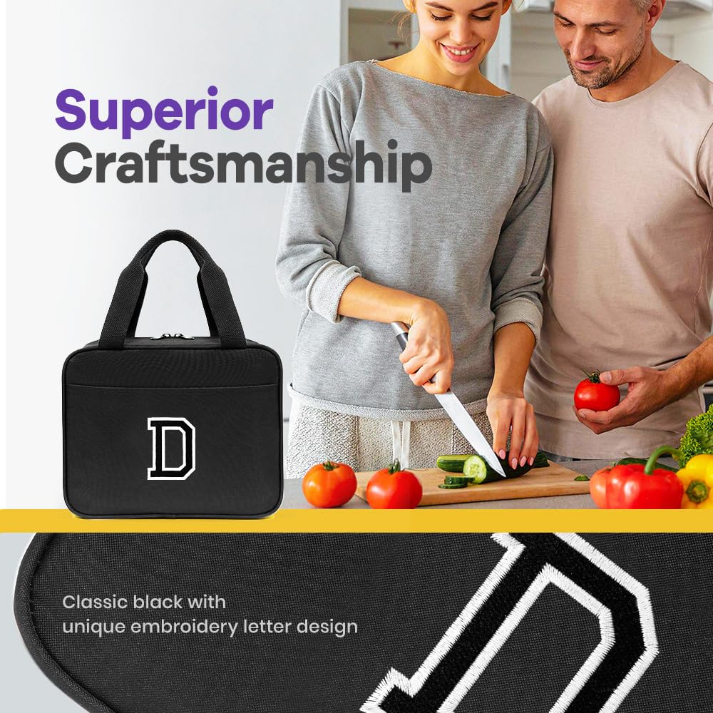 Lunch Bag Women Men, Lunch Box for Work, Insulated Reusable Lunchbox, Personalized Lunch Tote Bag for Work, Office, Picnic, Beach (Black,A)