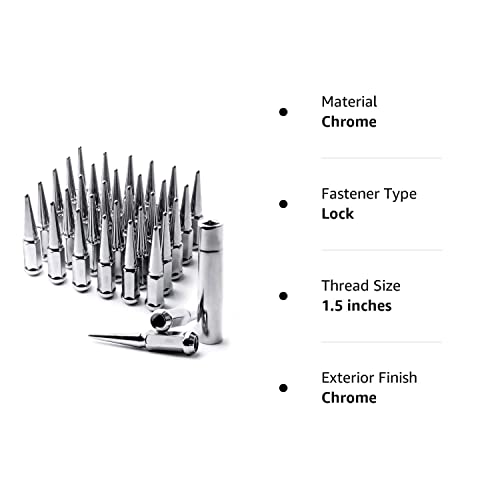 MIKKUPPA M14x1.5 Wheel Spike Lug Nuts, 32 PCS Chrome Spiked Lug Nuts 14mmx1.5 Solid 4.4" Tall Acorn Lug Nut with 1 Socket Key Replacement for Chevy Silverado 1500 2500 3500, F-150 F-250 F-350