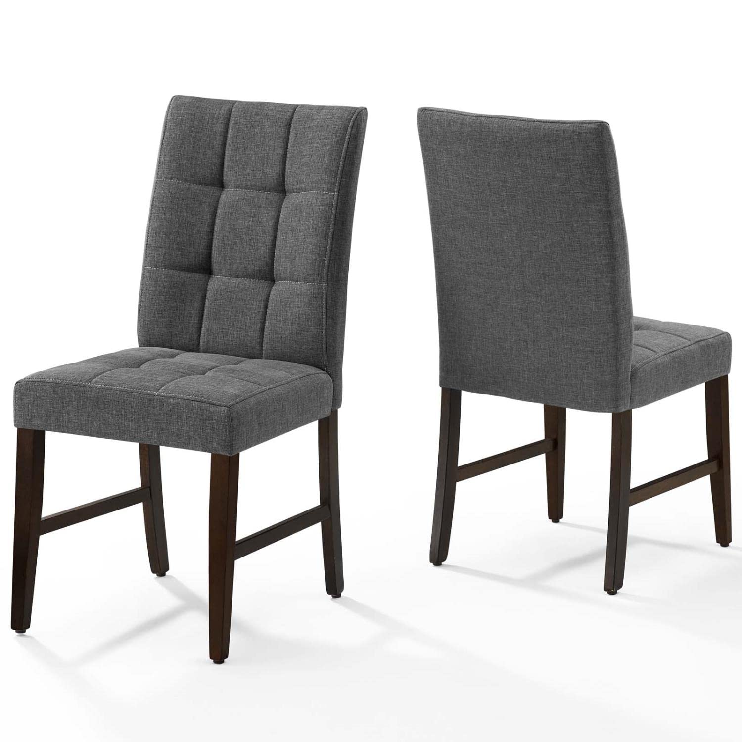 Modway Promulgate Biscuit Tufted Upholstered Fabric Dining Side Chair, Set of 2, Gray