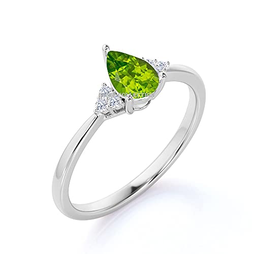Rosie Collection 925 Sterling Silver Pear Shaped Gemstone Engagement Promise Ring for Women Gifts for Her Created-Peridot 7