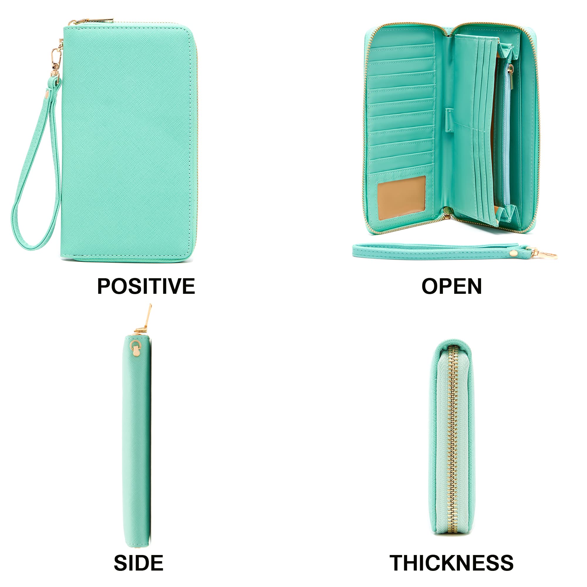 YZAOLL Women's Wallet RFID Blocking PU Leather Large Capacity Zip Around Credit Card Holder Cell Phone Checkbook Storage Bag Zipper Coin Purse,lightgreen