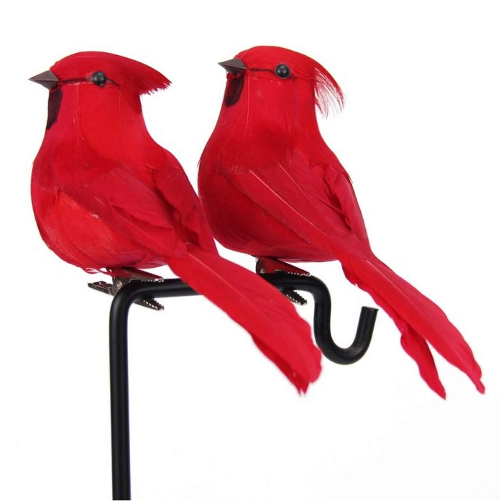 LOVIVER Lifelike Artificial Feathered Foam Birds, DIY Parrot Crafts Ornament, Clip On Design for Home Garden Decoration - Red