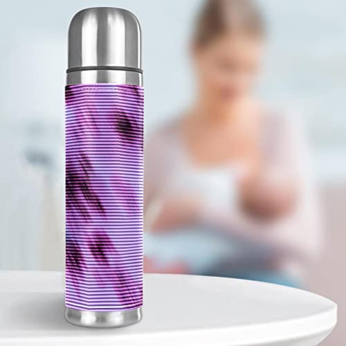 Stainless Steel Leather Vacuum Insulated Mug Geometry Thermos Water Bottle for Hot and Cold Drinks Kids Adults 16 Oz