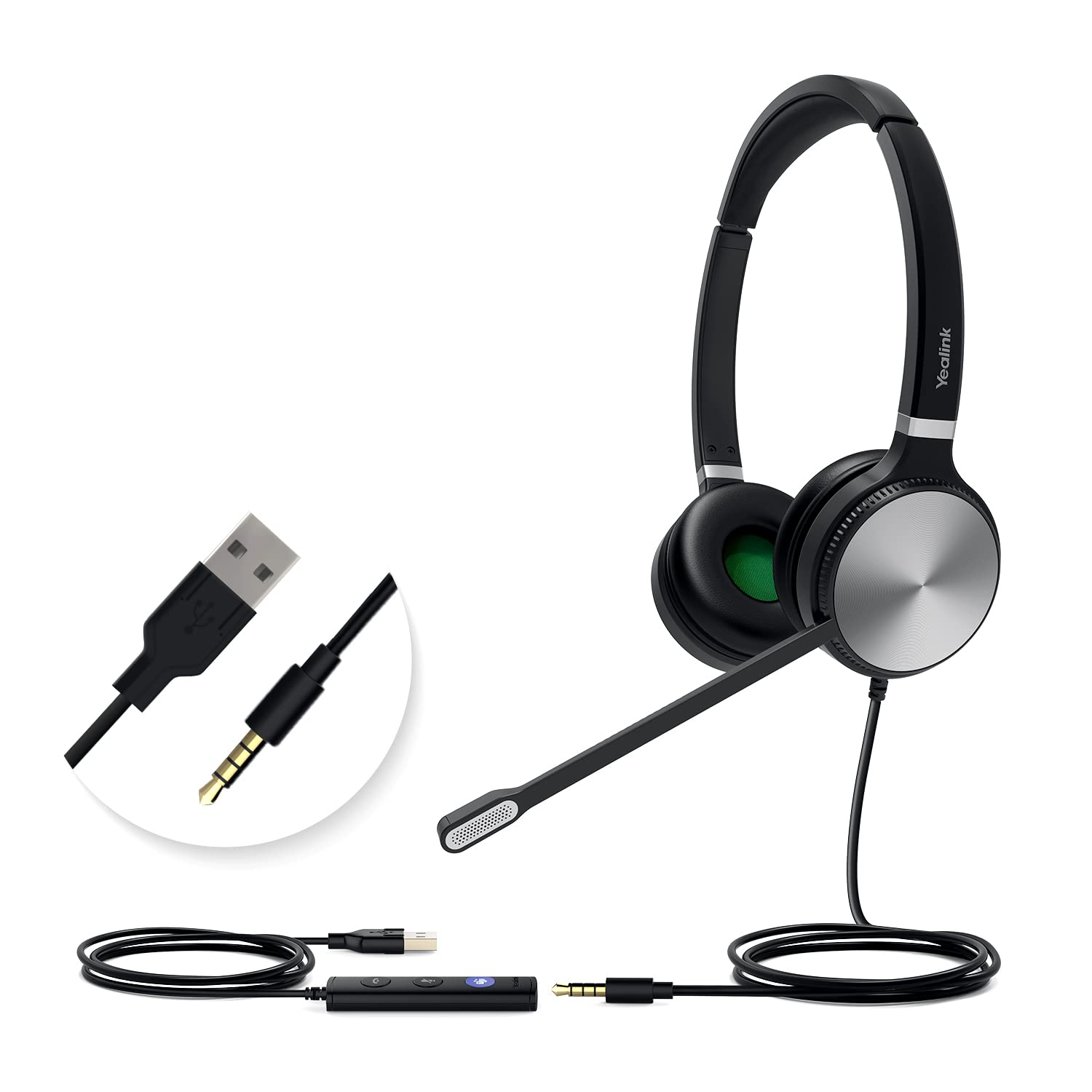 Yealink UH36 Professional Wired Headset - Telephone Headphones for Calls and Music, Noise Cancelling Headset with Mic for Computer PC Laptop(for Teams Optimized, Stereo,3.5mm Jack/USB Connection)