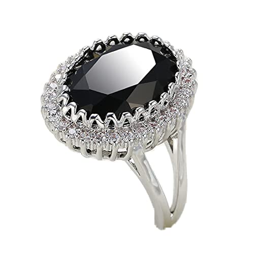 SUKKCCNO Platinum Plated Black Tourmaline Oval Black Zircon Halo Ring 925 Sterling Silver Jewelry for Her (9)