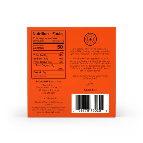 Nate's Honey Minis - Single-Serve 100% Pure, Raw & Unfiltered Honey – 0.49oz Packets, 20ct box