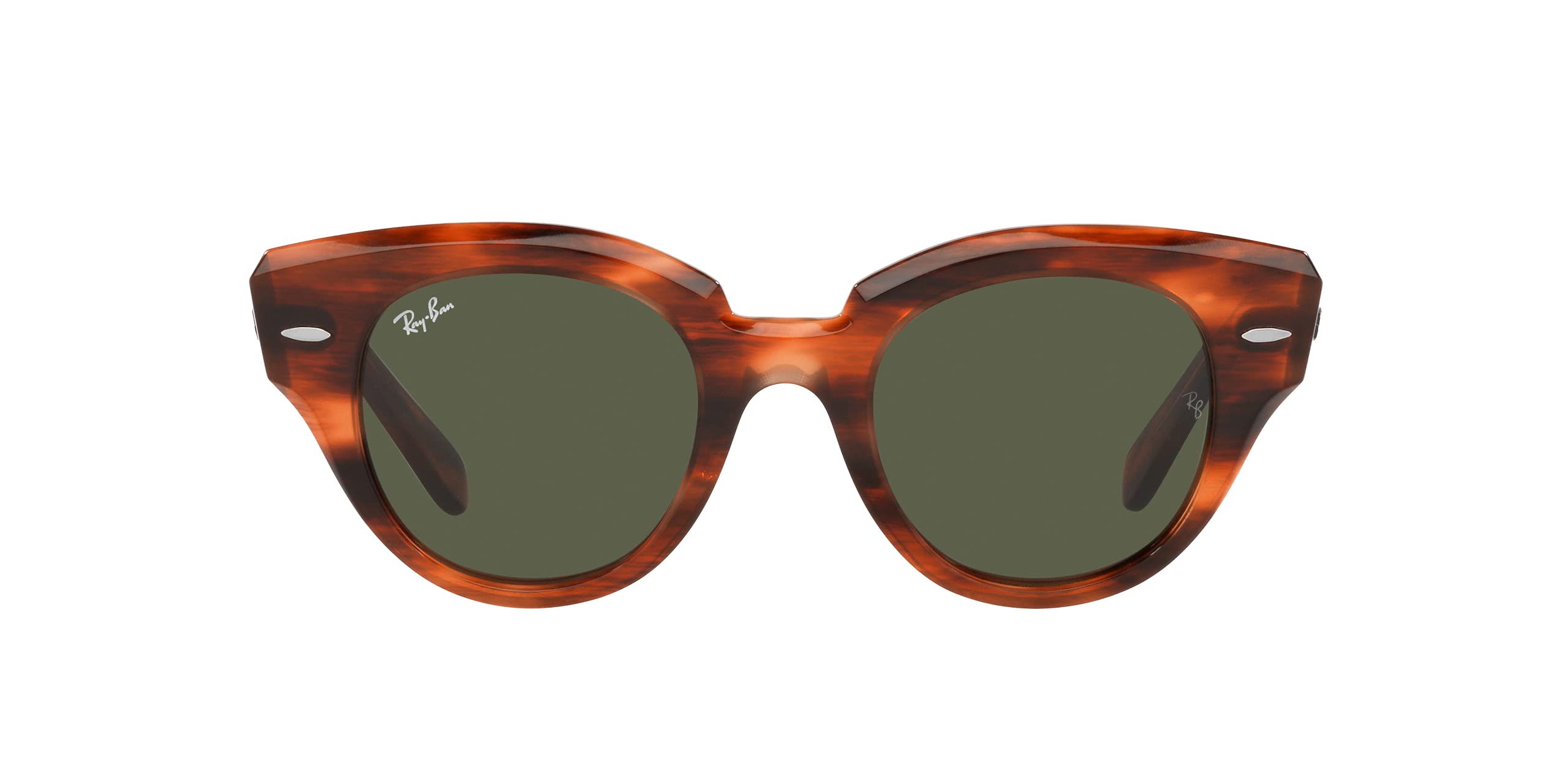 Ray-Ban Women's Rb2192 Roundabout Round Sunglasses, Striped Havana/Green, 47 mm