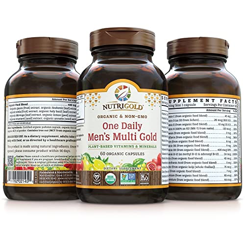 Nutrigold Organic One Daily Men's Multivitamin Supplement, Whole Food One a Day Vitamins and Minerals for Men, 60 Capsules