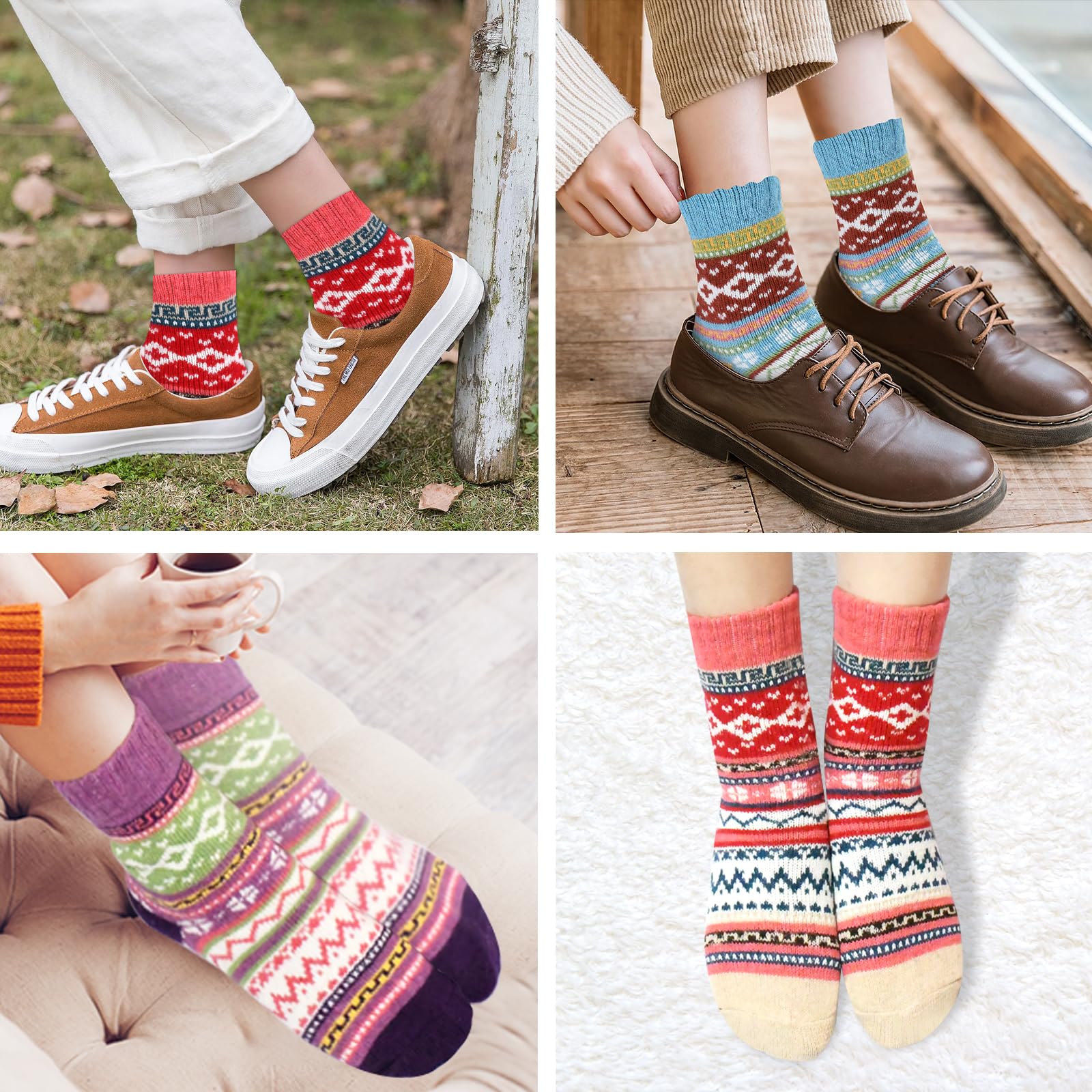 MORECOO 5 Pack Womens Wool Socks Thick Knit Vintage Winter Warm Cozy Crew Socks Gifts