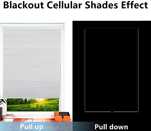 MaKefeile Blackout Cordless Cellular Shades 44" W x 64" H Honeycomb Pleated Shade Insulation Room Darkening Blinds for Home Bedroom Living Room Windows Easy to Install White