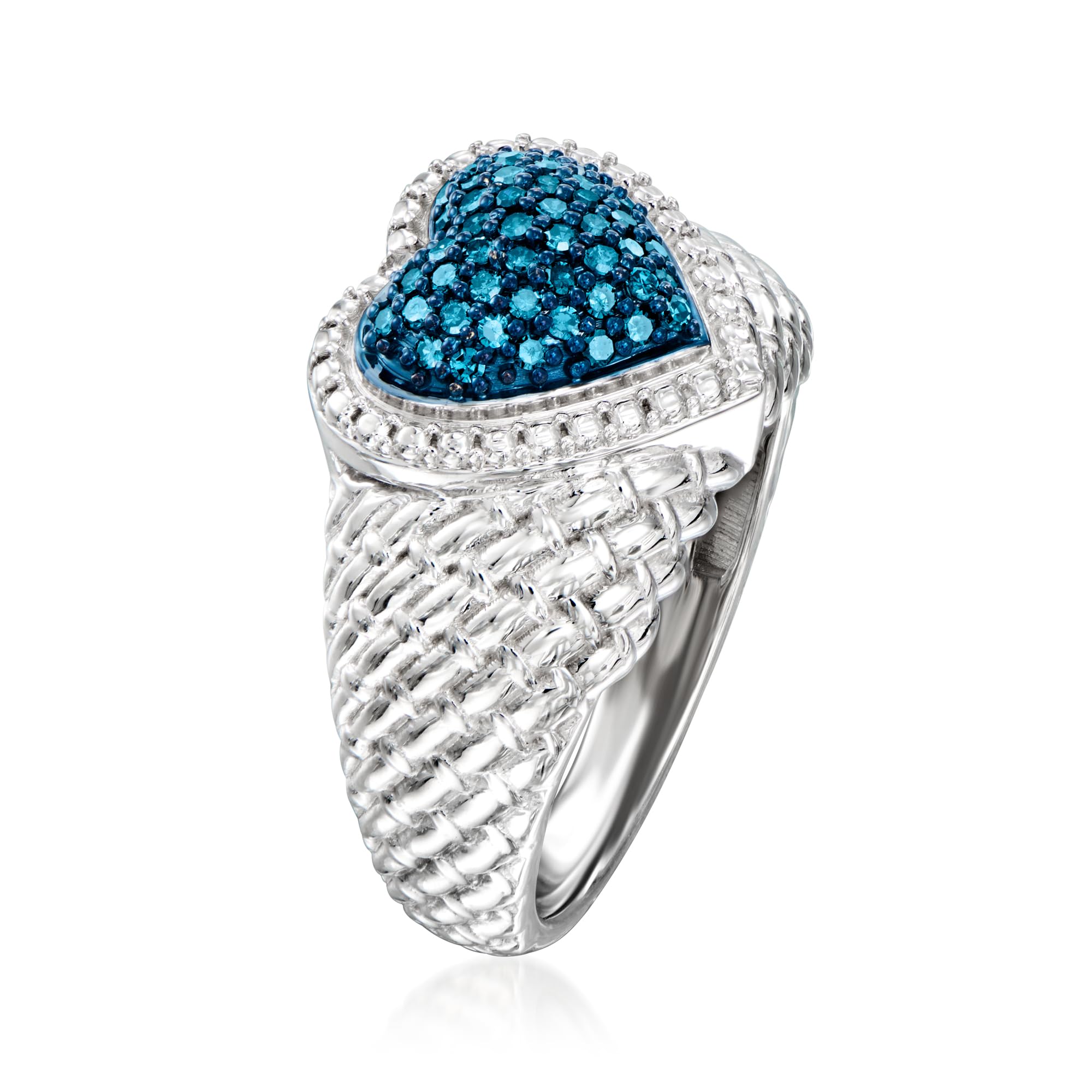 Ross-Simons 0.25 ct. t.w. Blue Diamond Heart Ring in Sterling Silver. Size 6