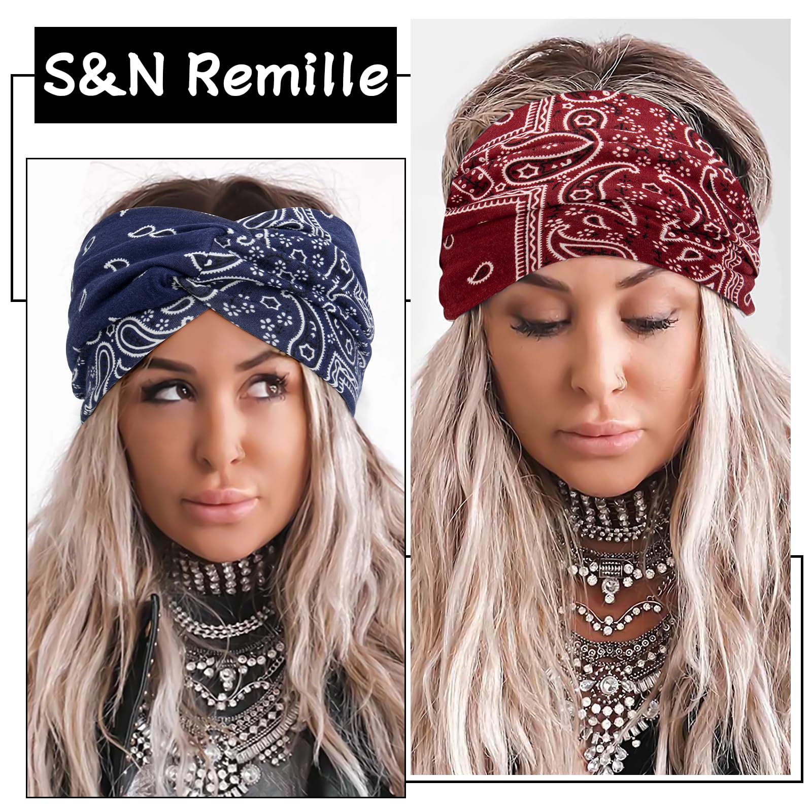 S&N Remille Wide Boho Headbands for Women Extra Large Turban Headband Hairband Hair Twisted Knot Accessories，3 Pack (Set-4)