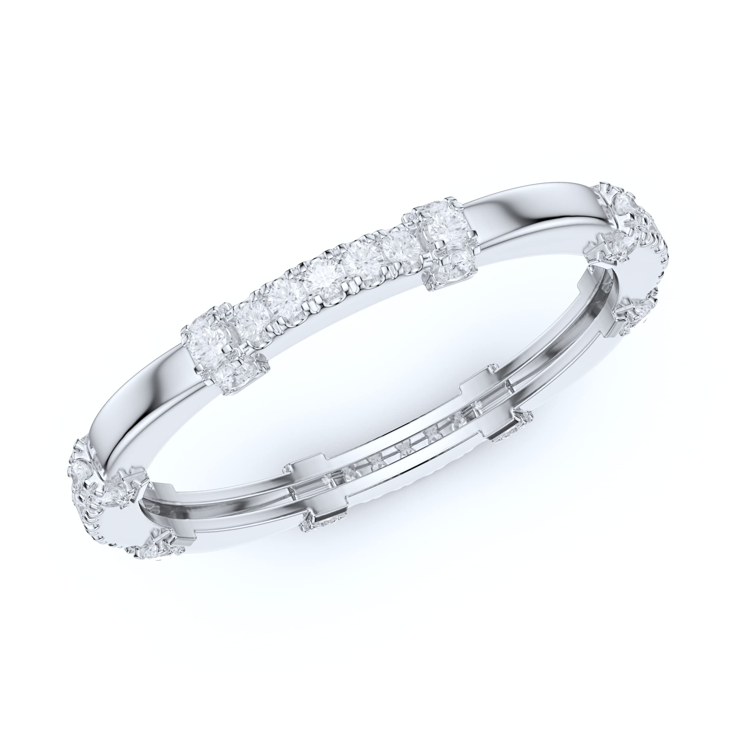 PRSTANI 10K White Gold Petite Wave Shape Simulated Diamond Wedding Band Eternity Ring (8)