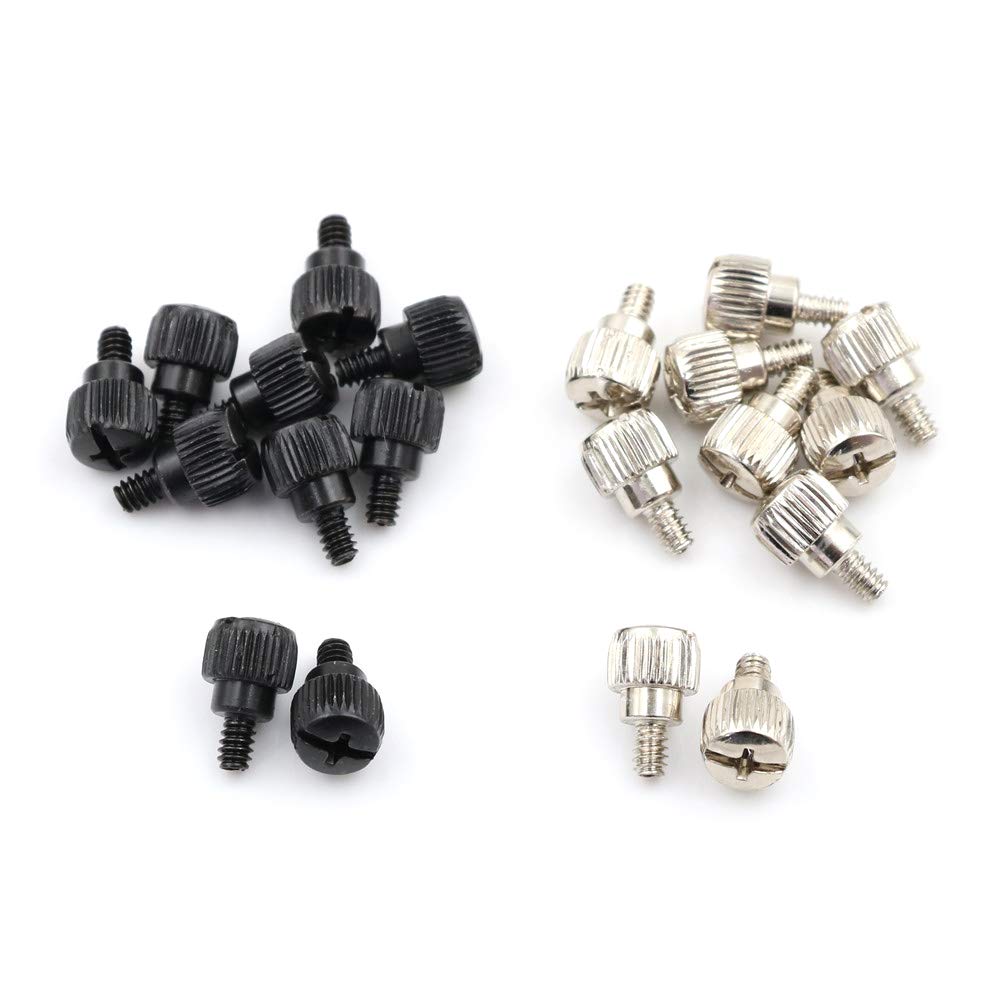 VizGiz 20 Pack Computer Case Screws Thumb Black and Silver Set Thumbscrews 6-32x6mm Thread Hand Tighten Grip Mount Screw for Computer Cover DIY PCI Power Slots Hard Drive