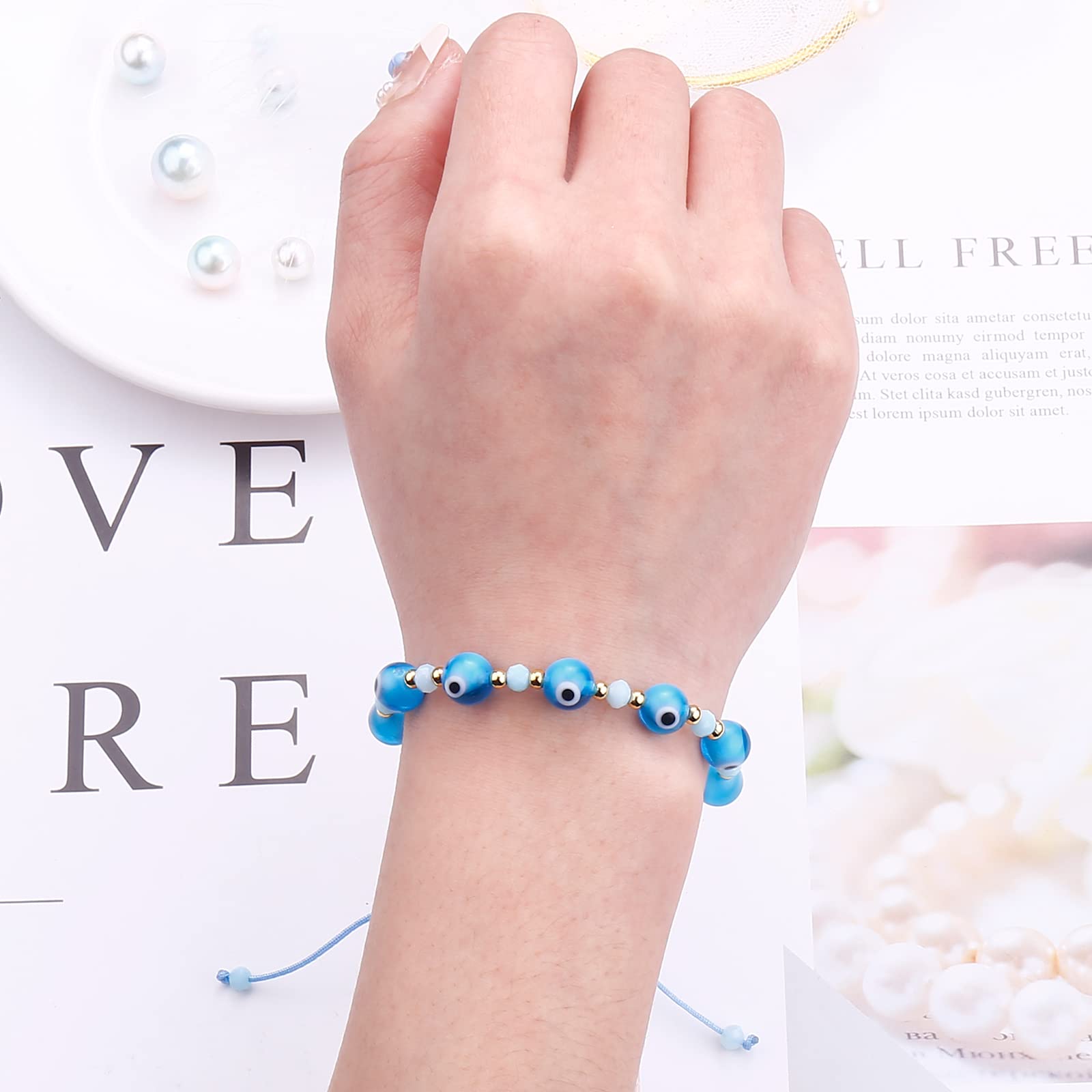 SUMMER LOVE 8MM Glaze Hand Made Beaded Nazar Evil Eye Bracelet Adjustable String Amulet for Women Men (Red)
