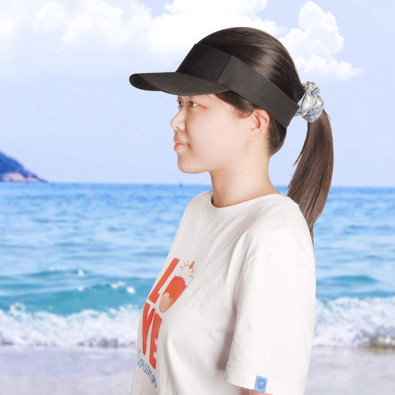 Rbenxia 5 Pieces of Black Adjustable Sport Visors Sun Visor Hats Cap Visors for Women and Men