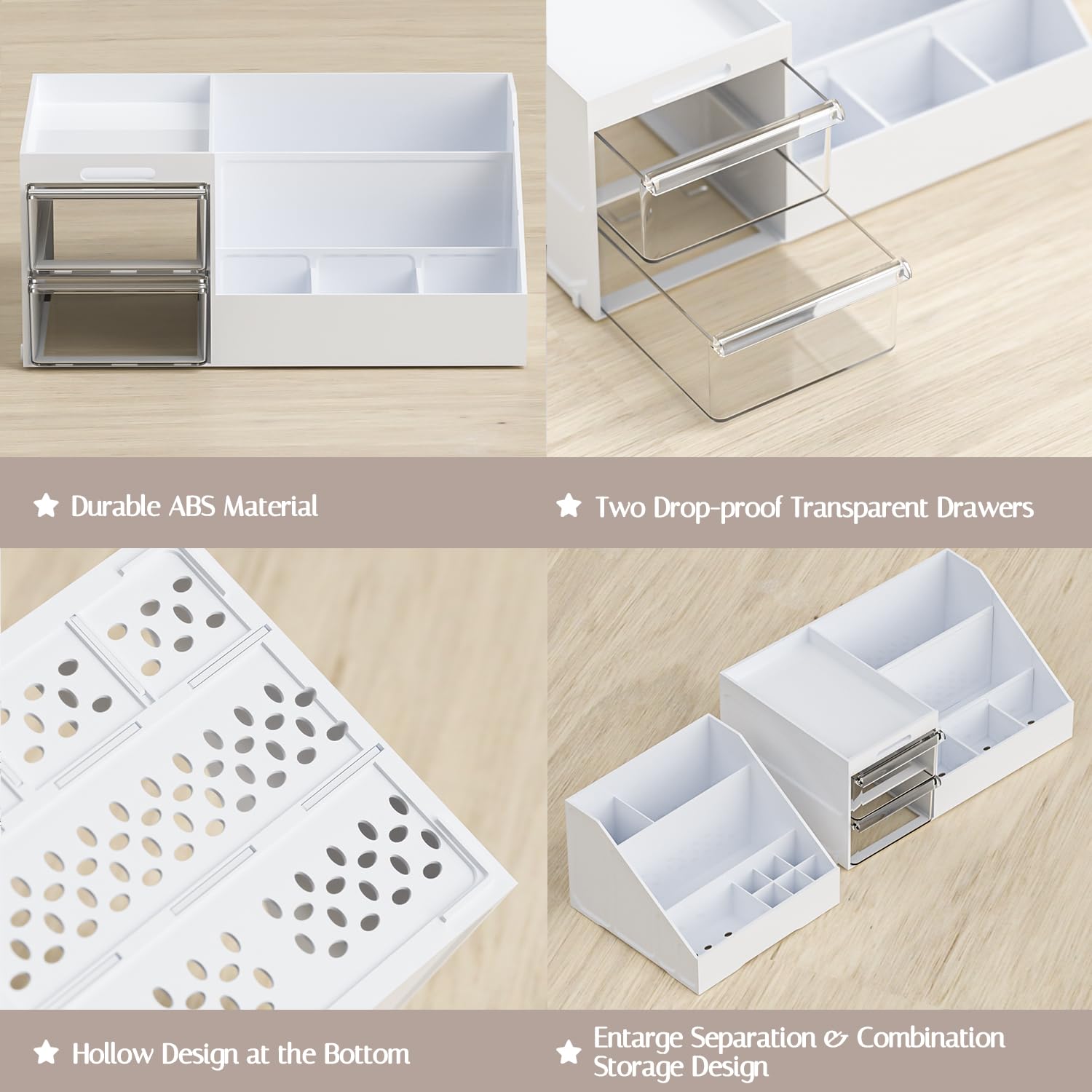 Makeup Organizer, Large Capacity with Drawers for Vanity, Makeup Brush, Nail Polish and Beauty Supplies White/Clear