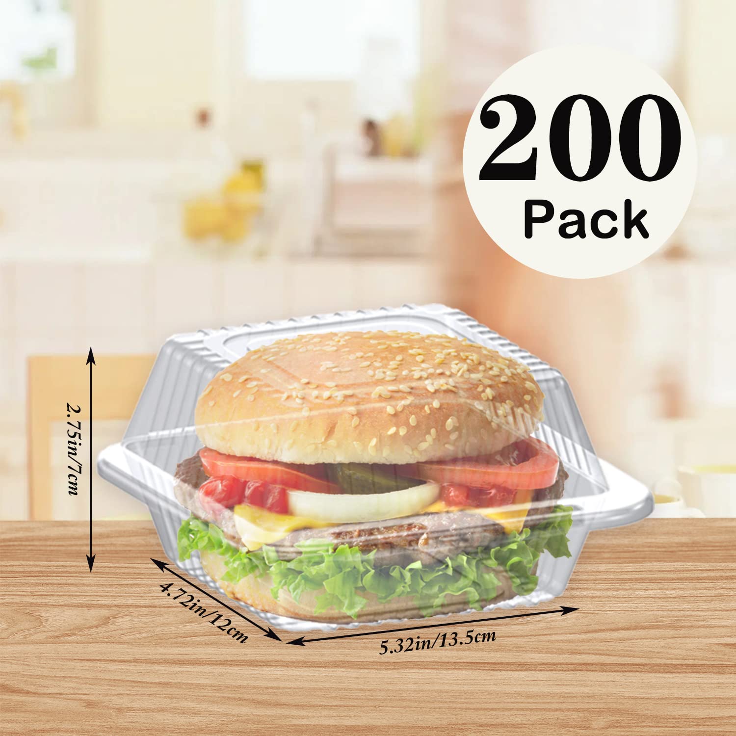 MFDSJ 200 Pcs Disposable Clamshell Dessert Container, 5.32x4.7x2.75 inches Clear Plastic Take out Containers, for Salads, Sandwiches, Hamburgers