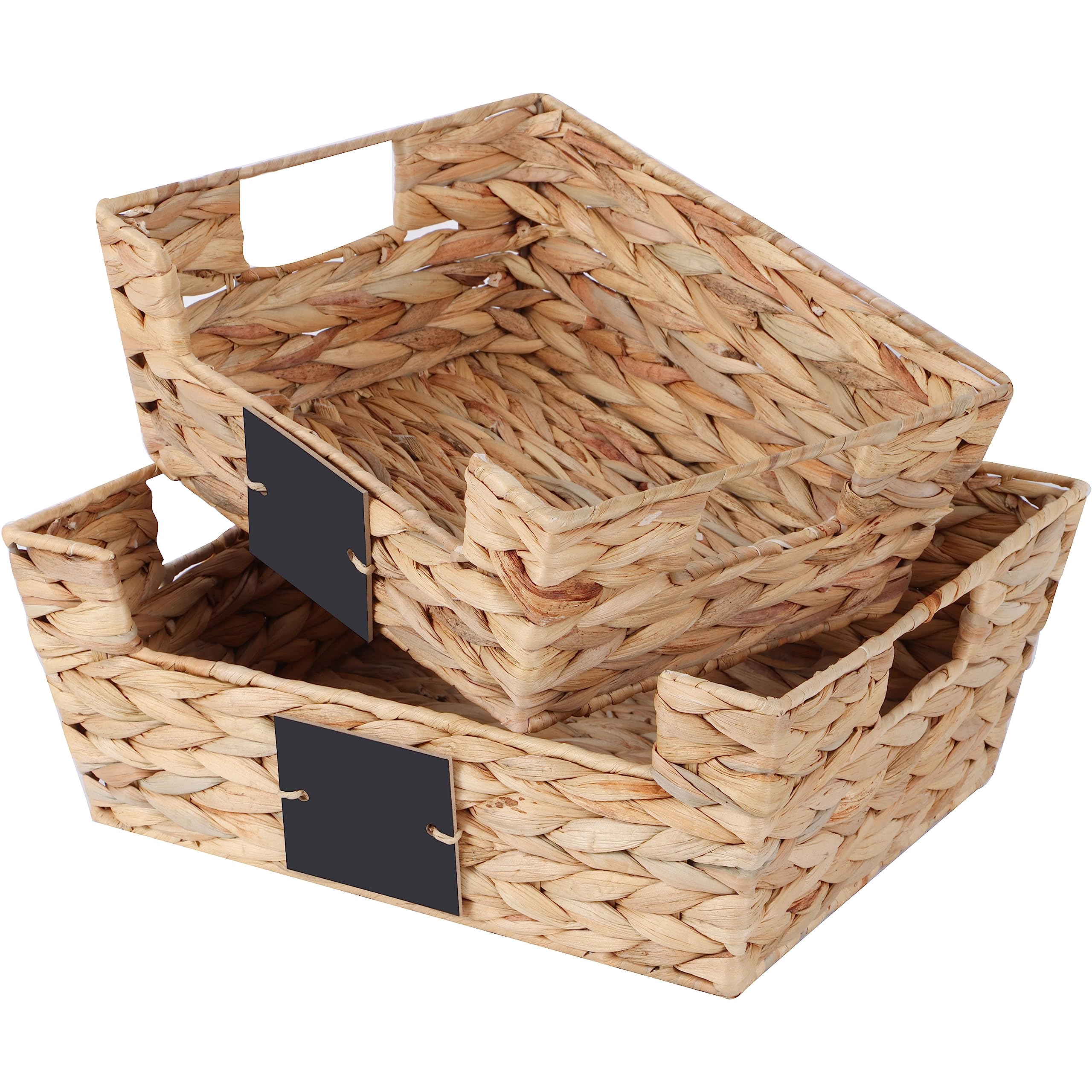 OUTBROS Storage Box Hand-Woven Wicker Storage Baskets, Multipurpose Open-Front Bin, Shelf Nesting Baskets, Desktop Makeup Organizer Container with Built-In Carry Handles, Water Hyacinth
