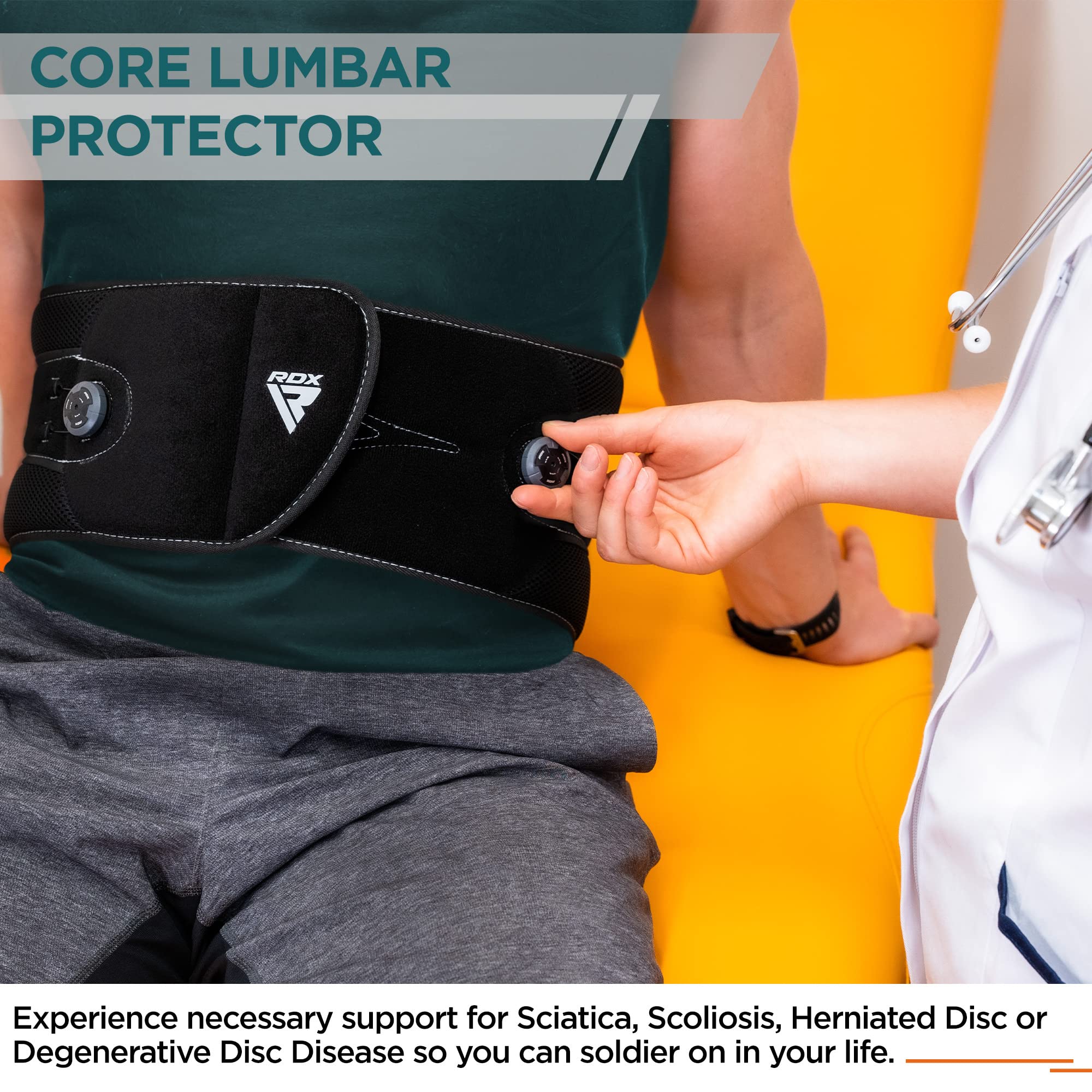 RDX Back Support Brace for Men Women, Breathable and Ventilated Smart Fit Locking Core Lumbar Belt, Adjustable Lower Posture for Home Gym Recovery Walking Running Workout Sports