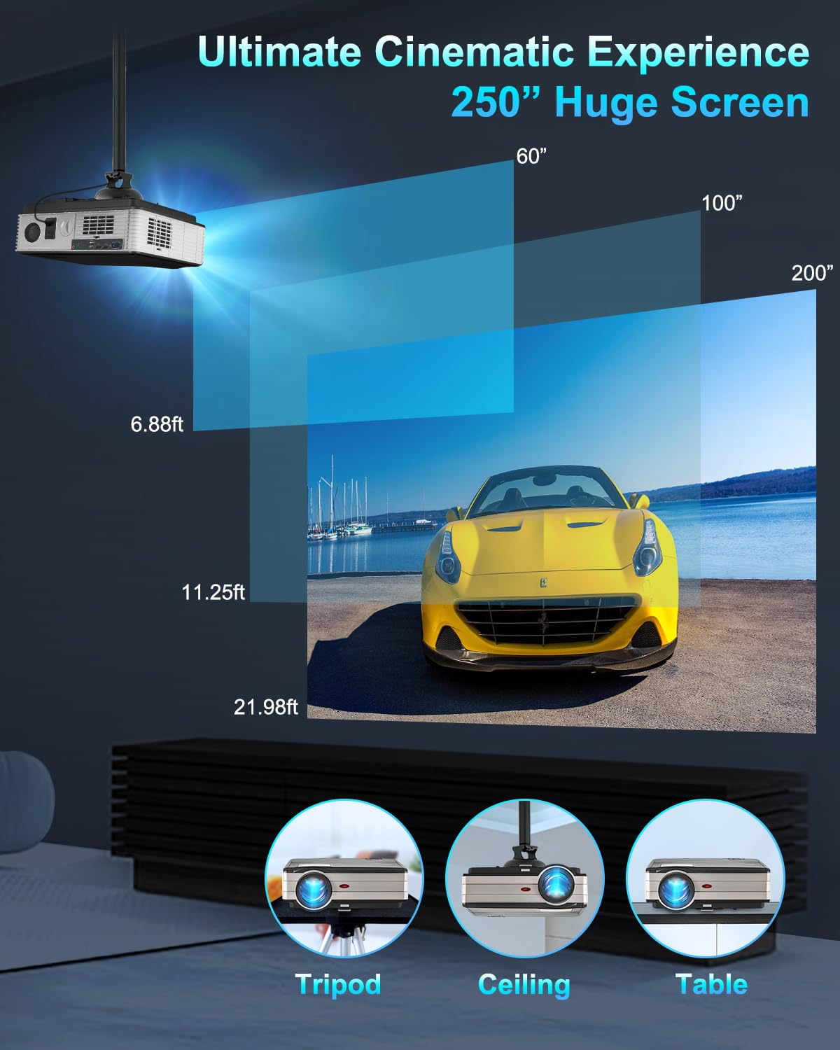 Native 1080P Full HD Projector, 6500 Lumen Projector with WiFi and Bluetooth, Upgrade Android Smart Projector for Outdoor/Indoor,Compatible with SmartPhone/TV Stick/PC/Laptop
