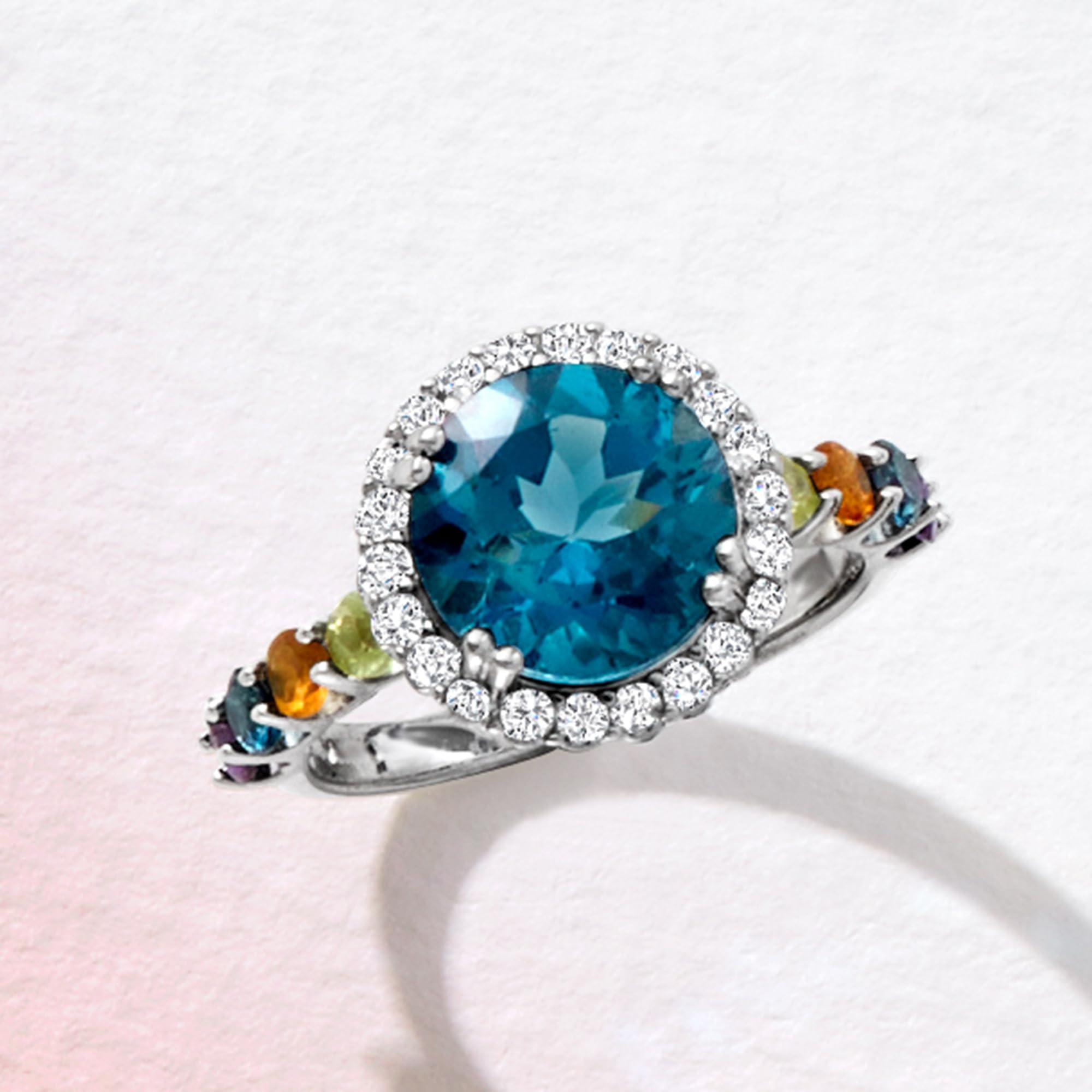 Ross-Simons 4.20 Carat London Blue Topaz and 1.00 ct. t.w. Multi-Gemstone Ring in Sterling Silver. Size 6