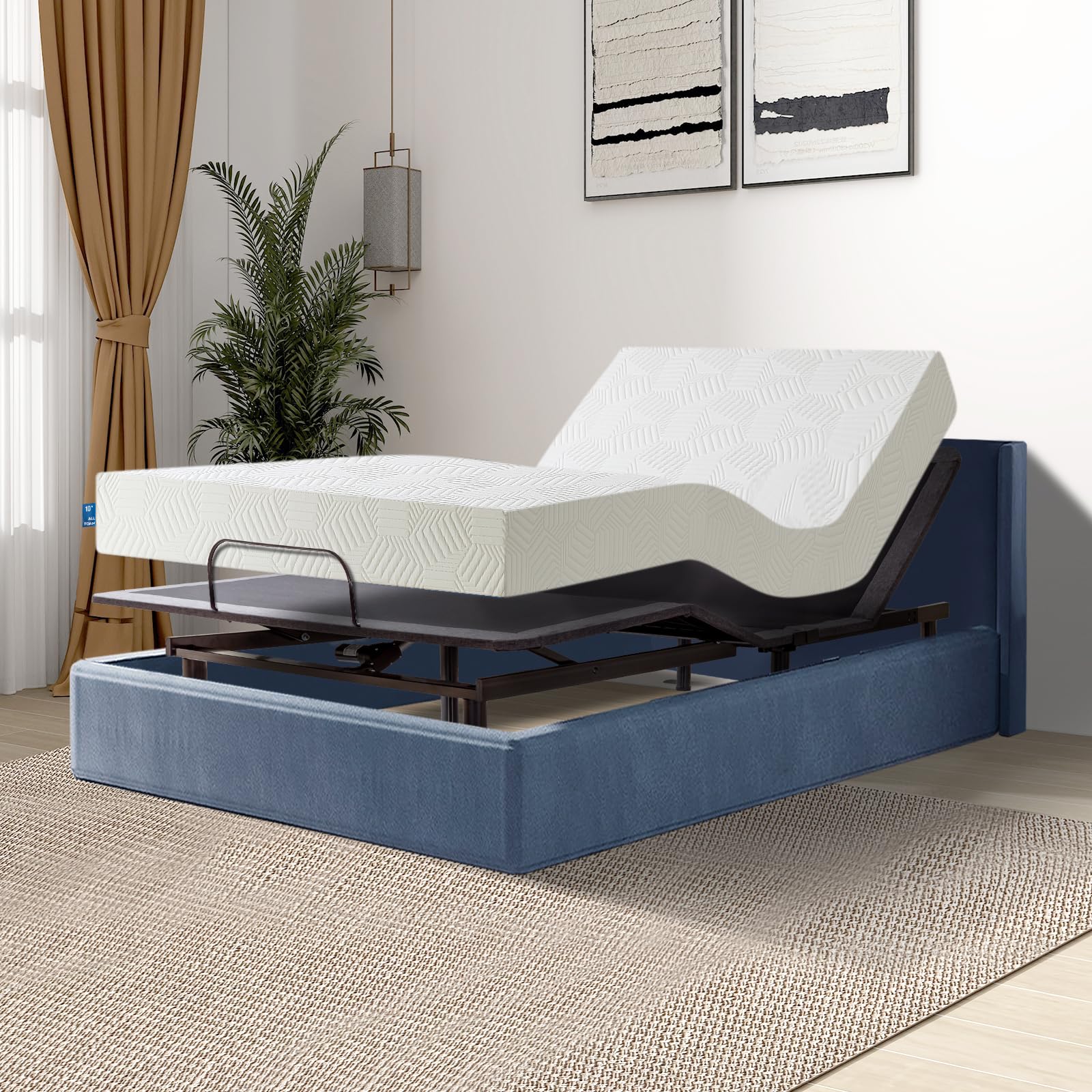 Maxspeed Adjustable Bed Frame Queen+10 Inch Queen Memory Foam Mattress,Cool Gel Mattress Bed in a Box,Wireless Remote with Backlight,Ergonomic Head & Foot Incline,Zero-Gravity,Easy Assembly