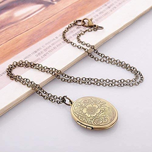 LRESJJIUJ Vintage Engraved Flower Locket Picture Pendant Necklace for Women