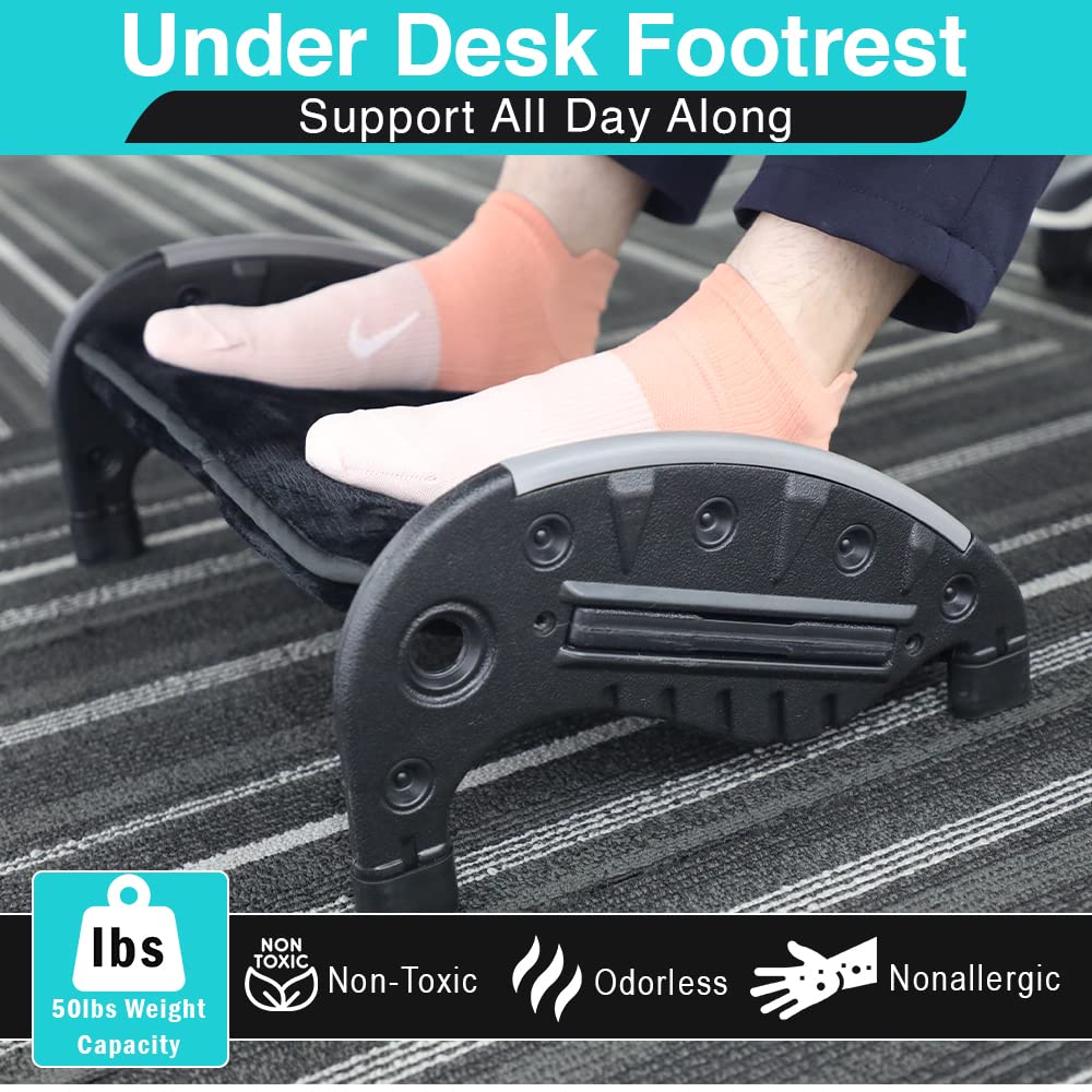 RAINFLY Adjustable Foot Rest Under Desk for Office Use - 30° Tilt Angle Desk Foot Rest Ergonomic Design Office Footrests with Cushion, Non-Slip and Portable Foot Rest for Travel - Black