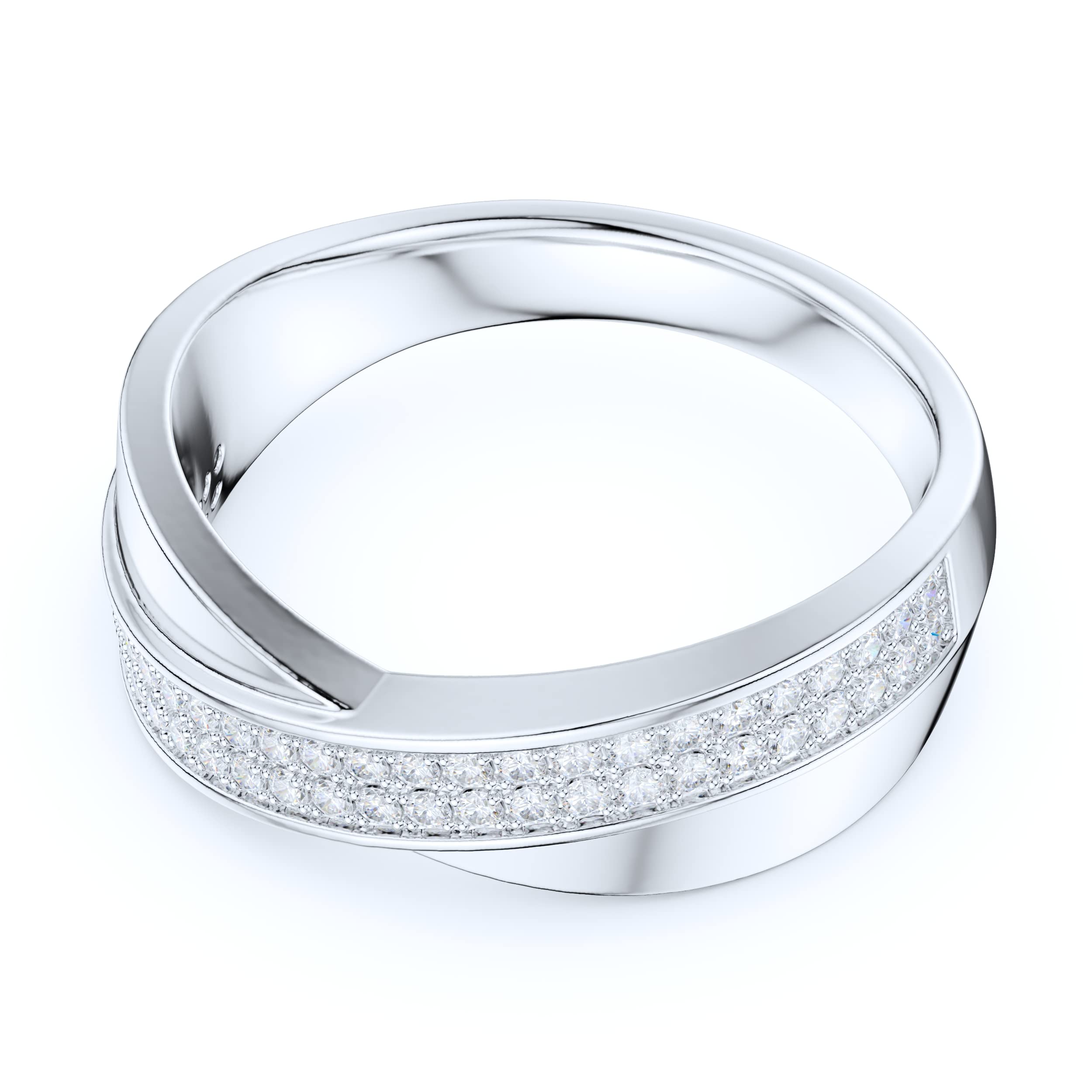 PRSTANI Sterling Silver 6.5mm Wide X CrissCorss Two Rows Simulated Round Brilliant Cut Diamond Wedding Ring (10.5)
