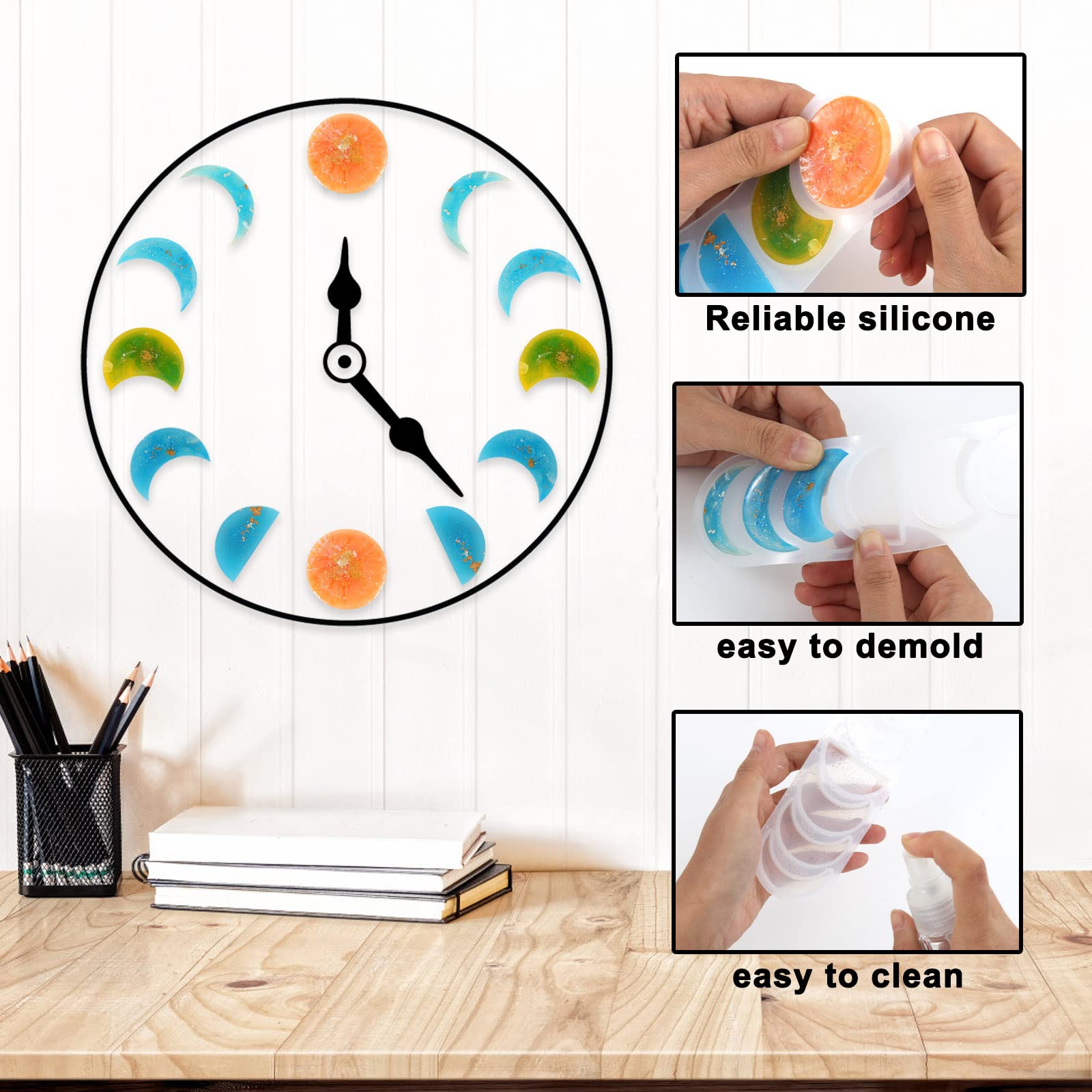 Moon Phase Resin Molds - Sun and Star Epoxy Silicone Mold Kits with Hemp Rope and Screws for Resin Casting, Wall Hanging, Home Decor, Key Chain