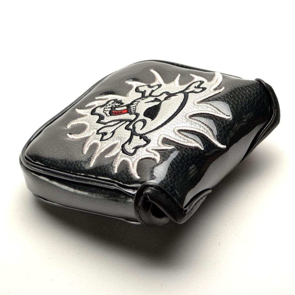 PLUSKER Skull Square Golf Heel Shafted Mallet Putter Cover Magnetic Closure Synthetic Leather Black Golf Club Putters Headcover