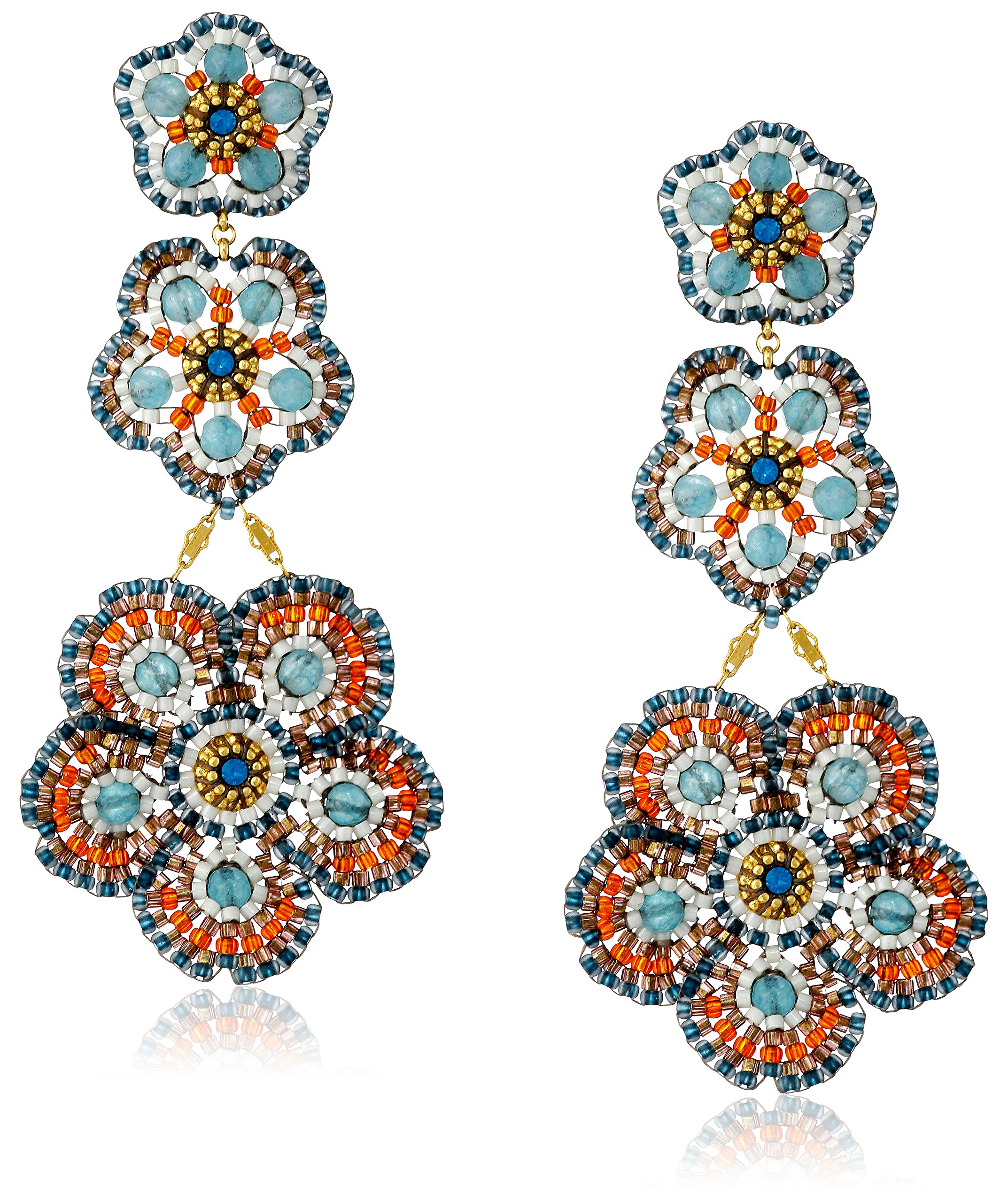 Miguel Ases Blue Quartz Three-Flower Drop Earrings