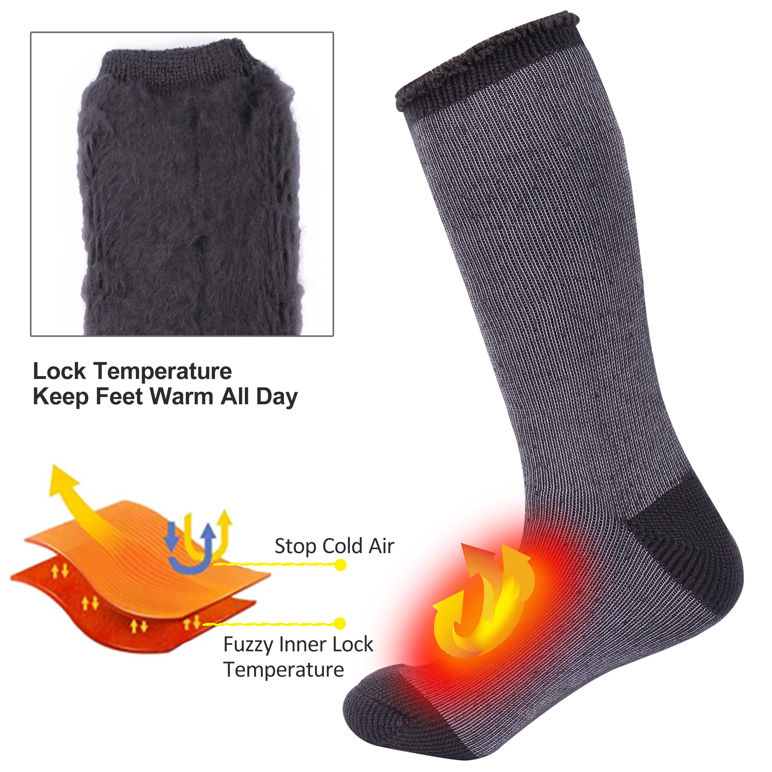 Sunew Warm Thermal Socks, Mens' Winter Outdoor Comfortable Skiing Thermal Socks 2 Pack Black Large