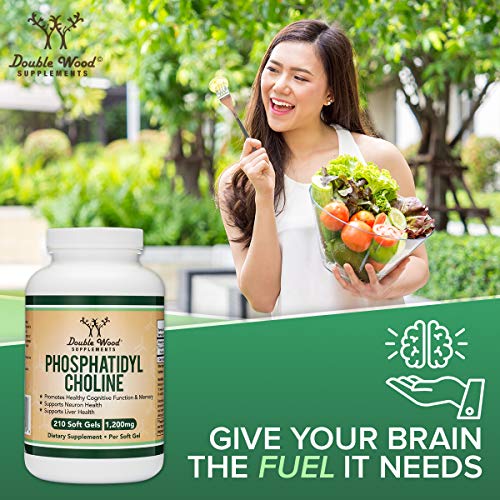 Phosphatidylcholine 1,200mg – 210 Softgels – Enhanced Version of Sunflower and Soy Lecithin (Choline Supplements) - Non-GMO and Gluten Free to Support Brain Health by Double Wood