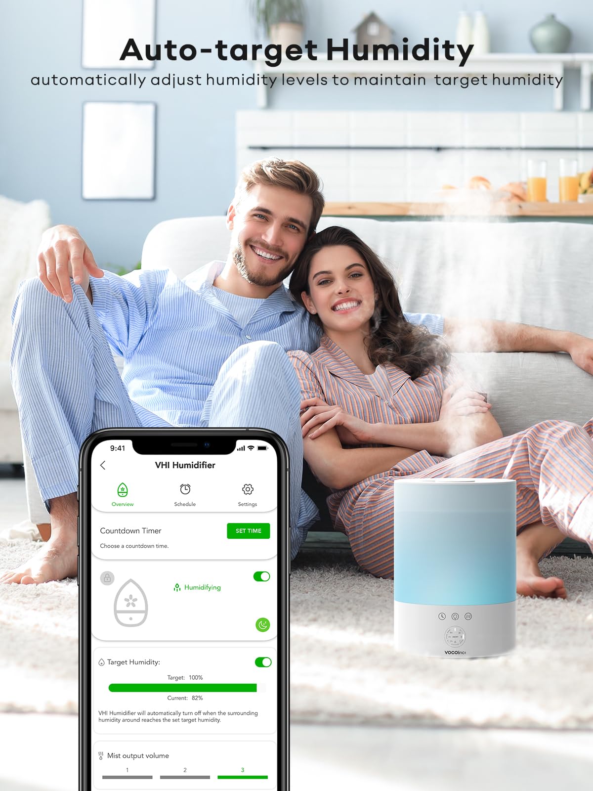 VOCOlinc 2.5L Cool Mist Humidifiers for Bedroom, Smart Humidifier with Auto-target, 16 Million Color, Humidifier for Plants Baby, Work with Apple HomeKit Home, Alexa, Google