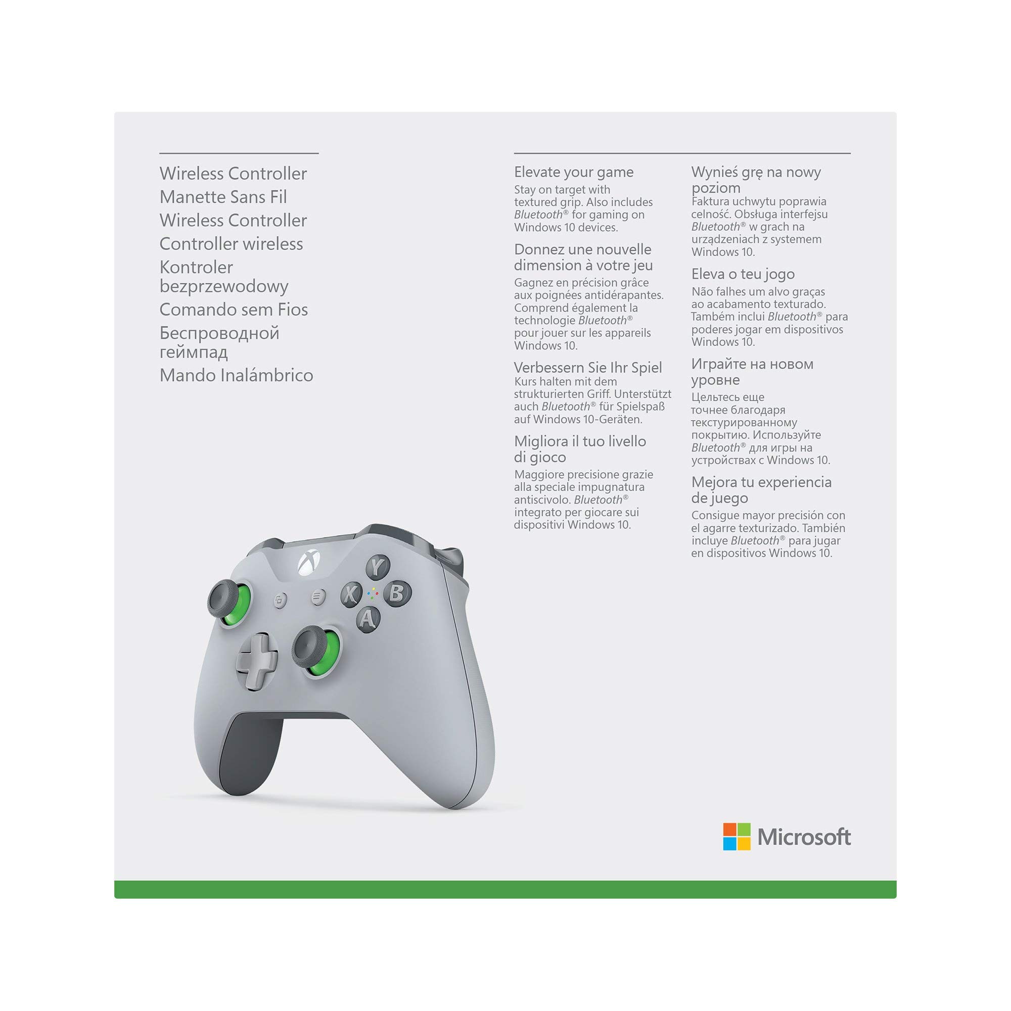 Microsoft Wireless Controller - Grey/Green - Xbox One (Renewed)
