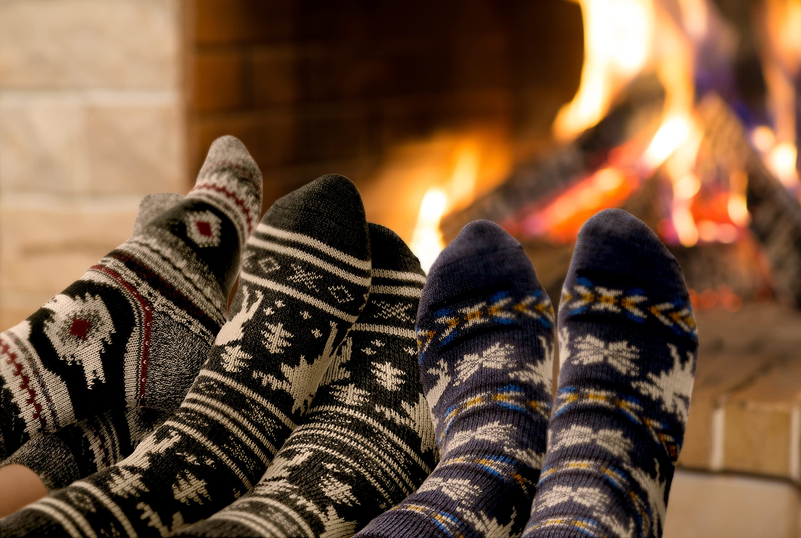 Sof Sole Fireside Double-Layer Cozy Ultra-Warm Soft Giftable Multi-Pack Crew Socks, Grey/Blue/White/Black, Large