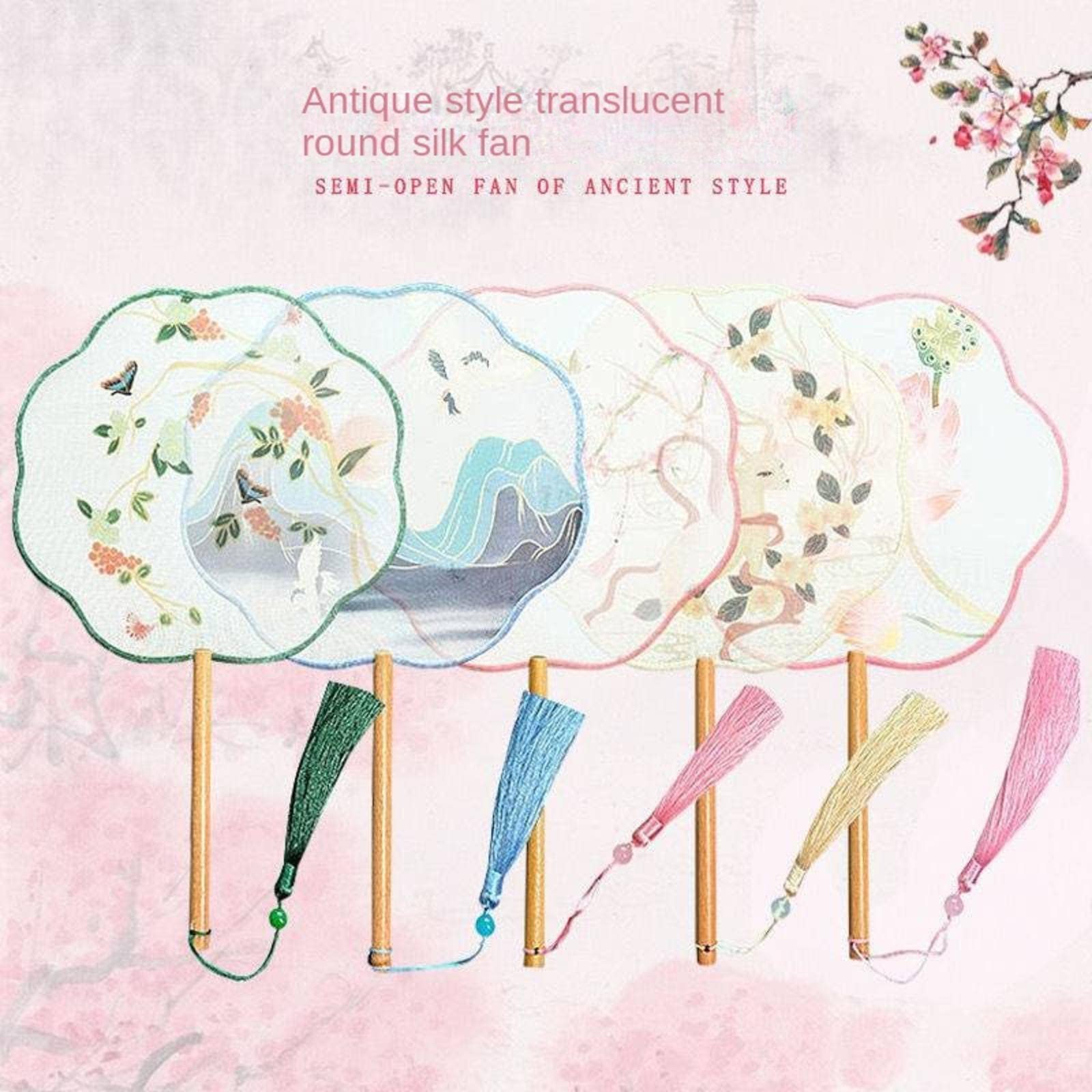 SAXTZDS Ancient Fan Fan Translucent Long Handle Group Fan Han Costume Costume Dance Fan Super Fairy Chinese Style Gift Special-Shaped Fan