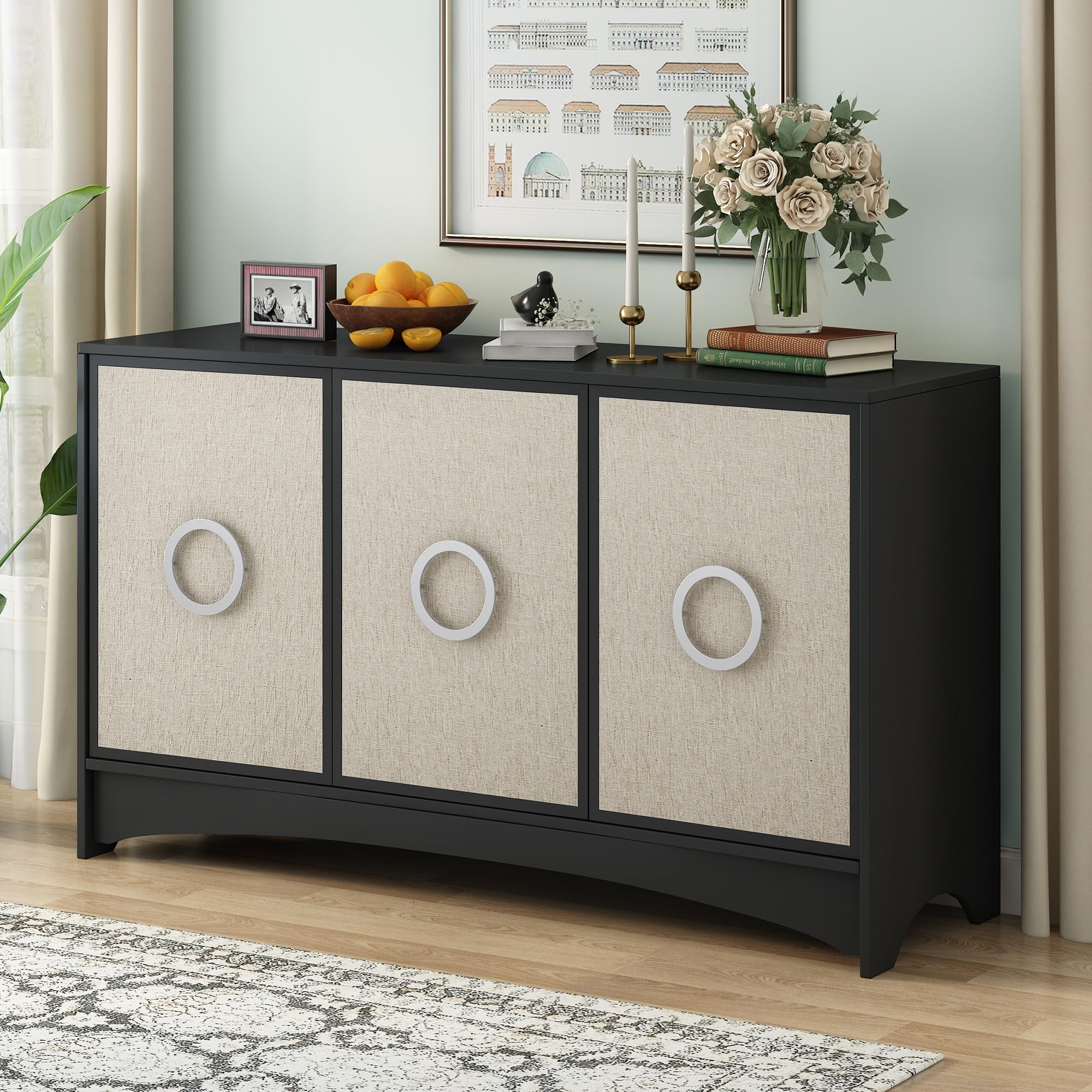 Merax Retro Console Table/Sideboard with Ample Storage, Open Shelves and Drawers, Espresso