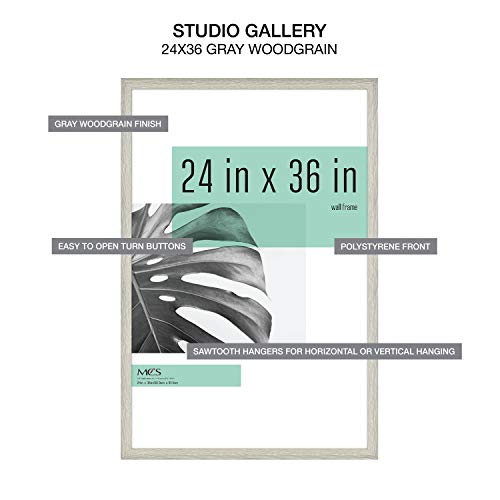 MCS Studio Gallery 24x36 Poster Frame Gray Woodgrain, Vertical & Horizontal Wall Hanging Large Picture Frame for Photos, Posters & Art Prints (2-Pack)